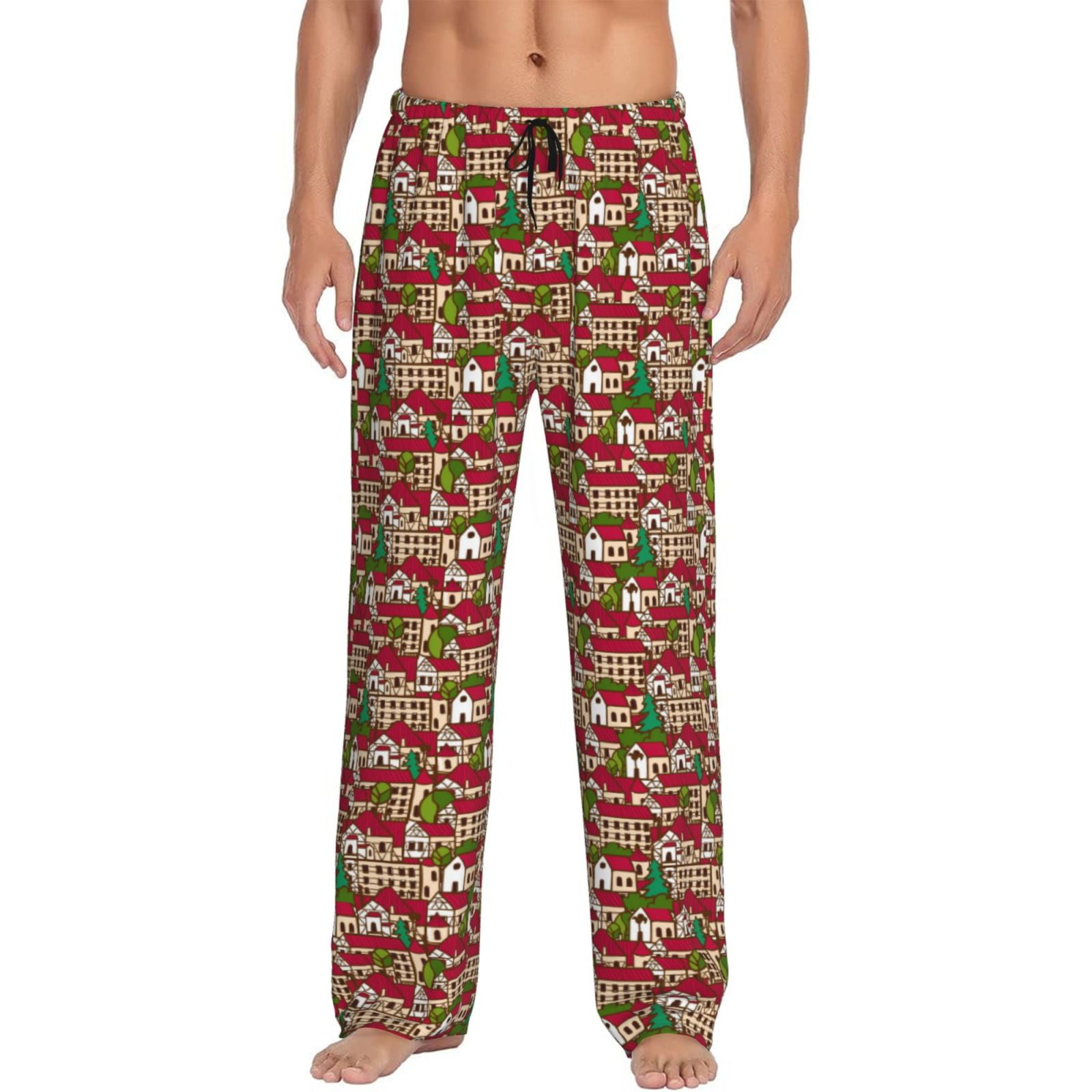 Pofeuu Red Houses Print Men's Pajama Pants, Soft Lounge Pajama Pants ...
