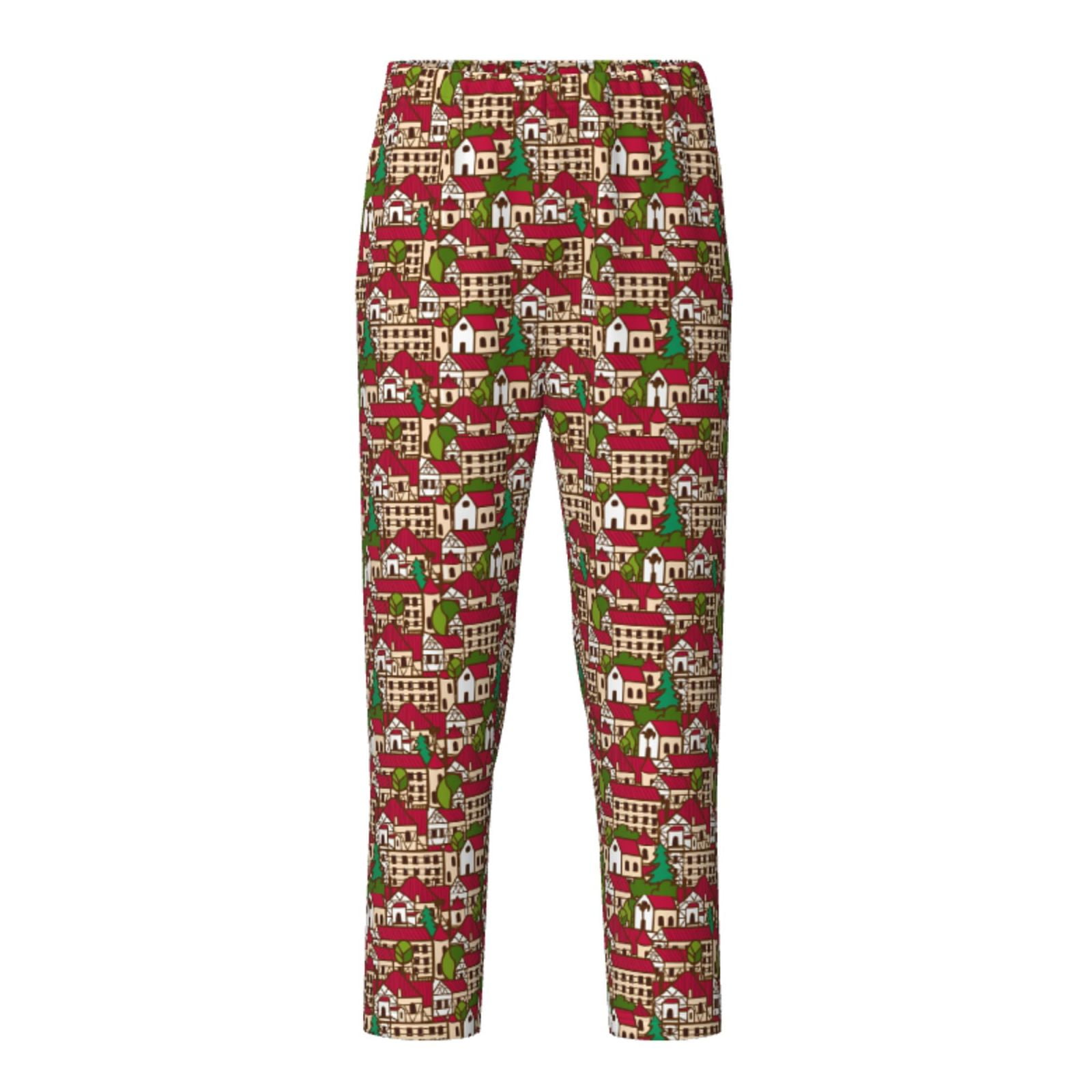 Pofeuu Red Houses Print Teenagers' Pajama Pants, Soft Lounge Pajama ...