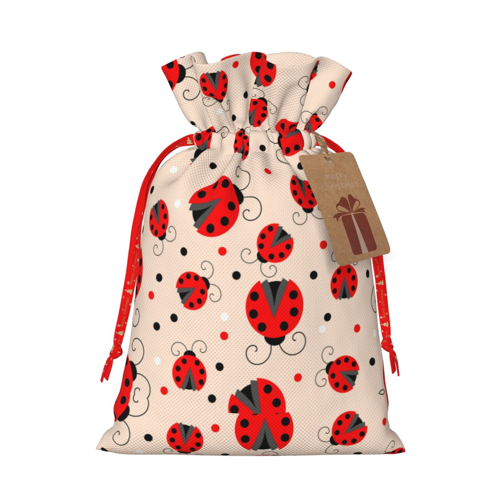Pofeuu Red Ladybug Print Burlap Bags with Drawstrings Drawstring Gift ...