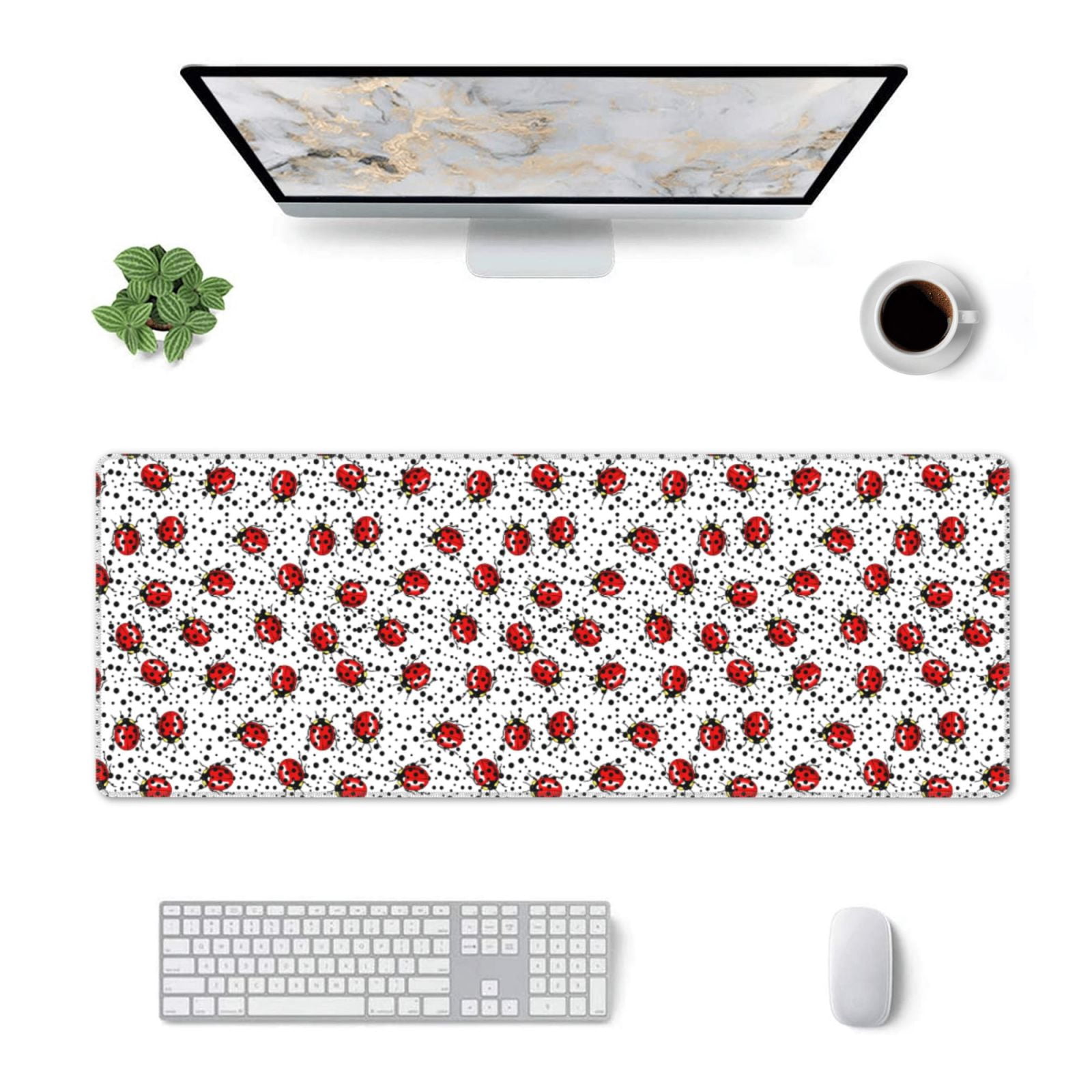 Pofeuu Red Ladybugs On Black Dotted Print Desk Mat for Keyboard and ...