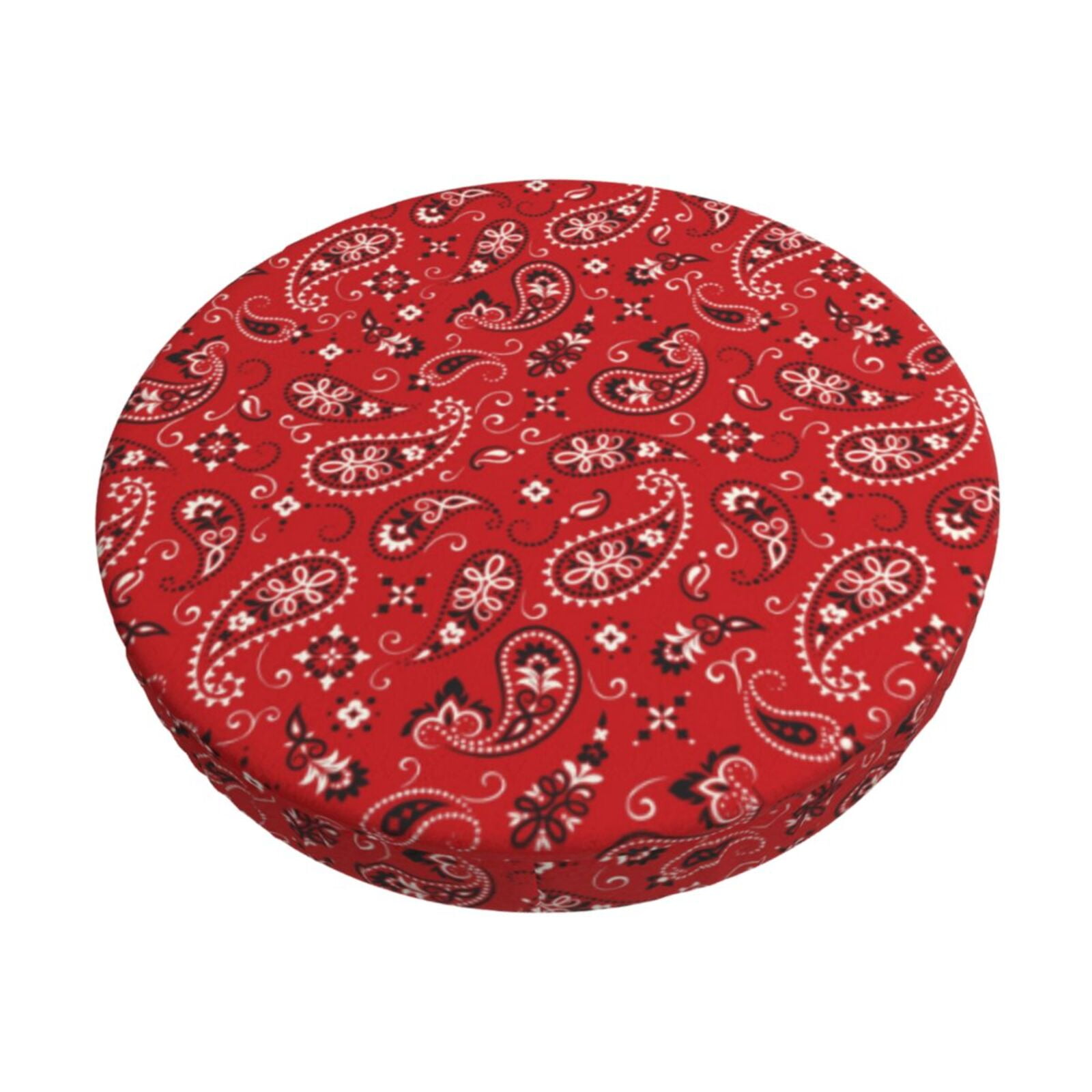 Pofeuu Red Paisley Floral Print Round Bar Stool Covers - Super Soft and ...