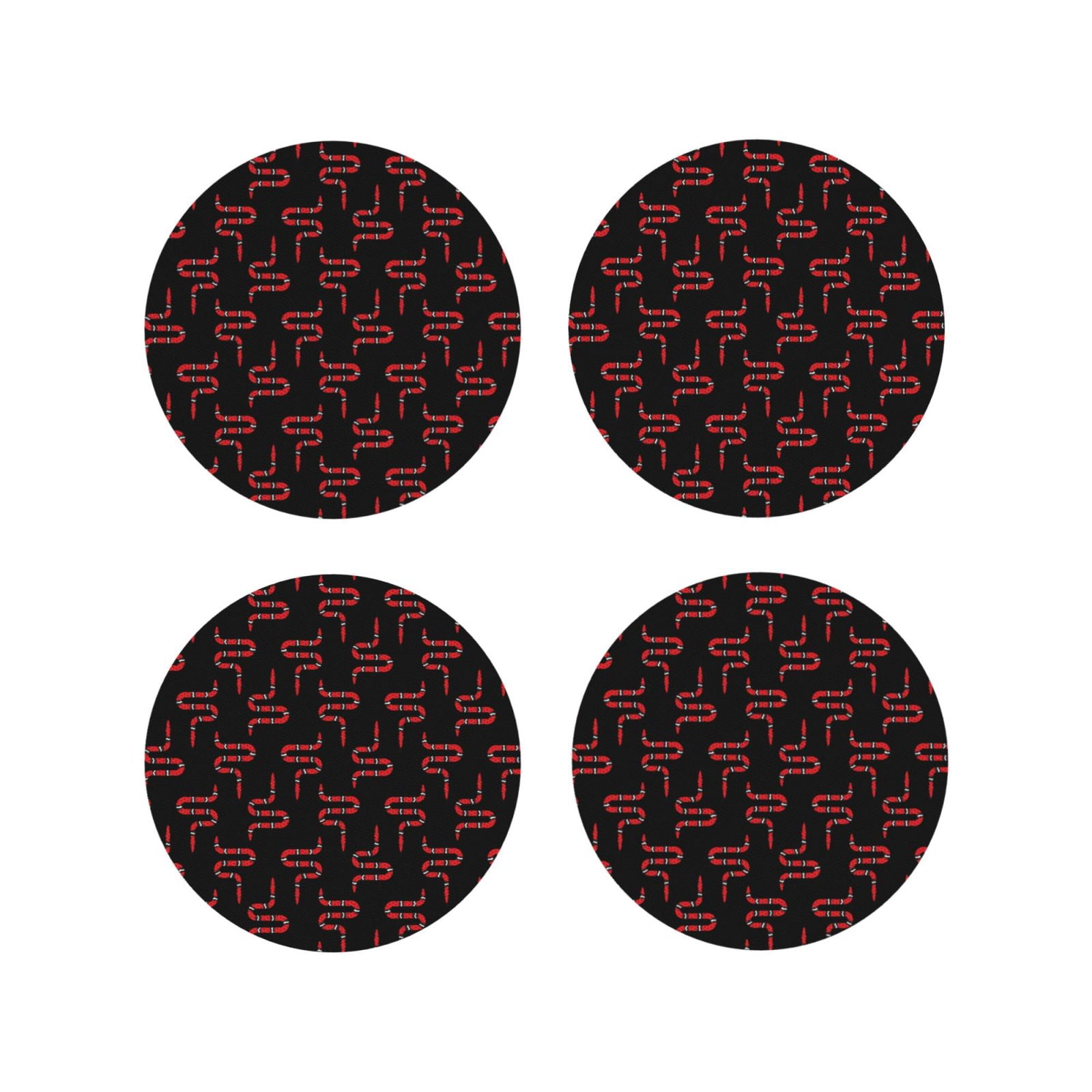 Pofeuu Red Snake Print Coasters for Drinks, 4Pack PU Leather Coasters ...