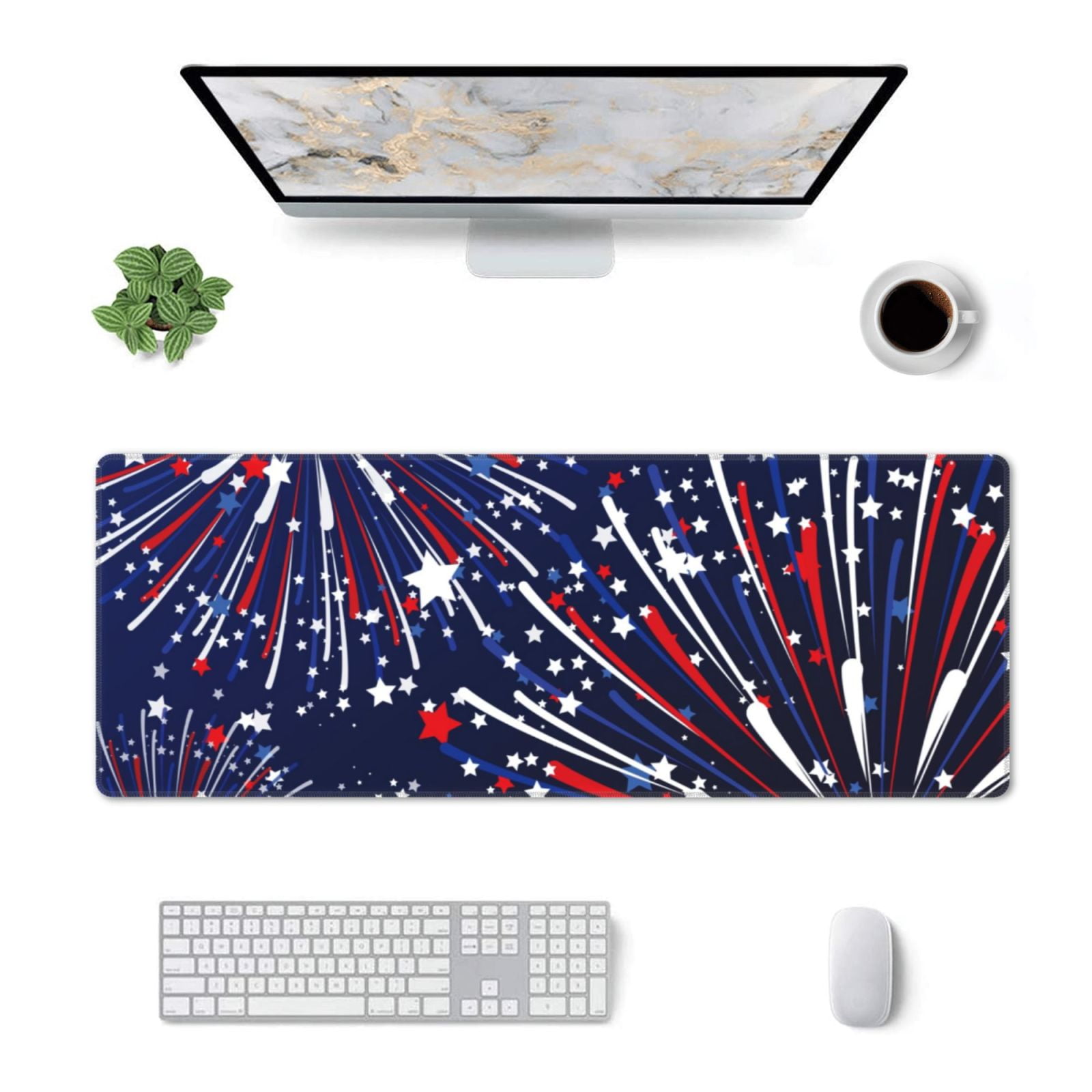 Pofeuu Red White Blue Fireworks 1 Print Desk Mat for Keyboard and Mouse ...