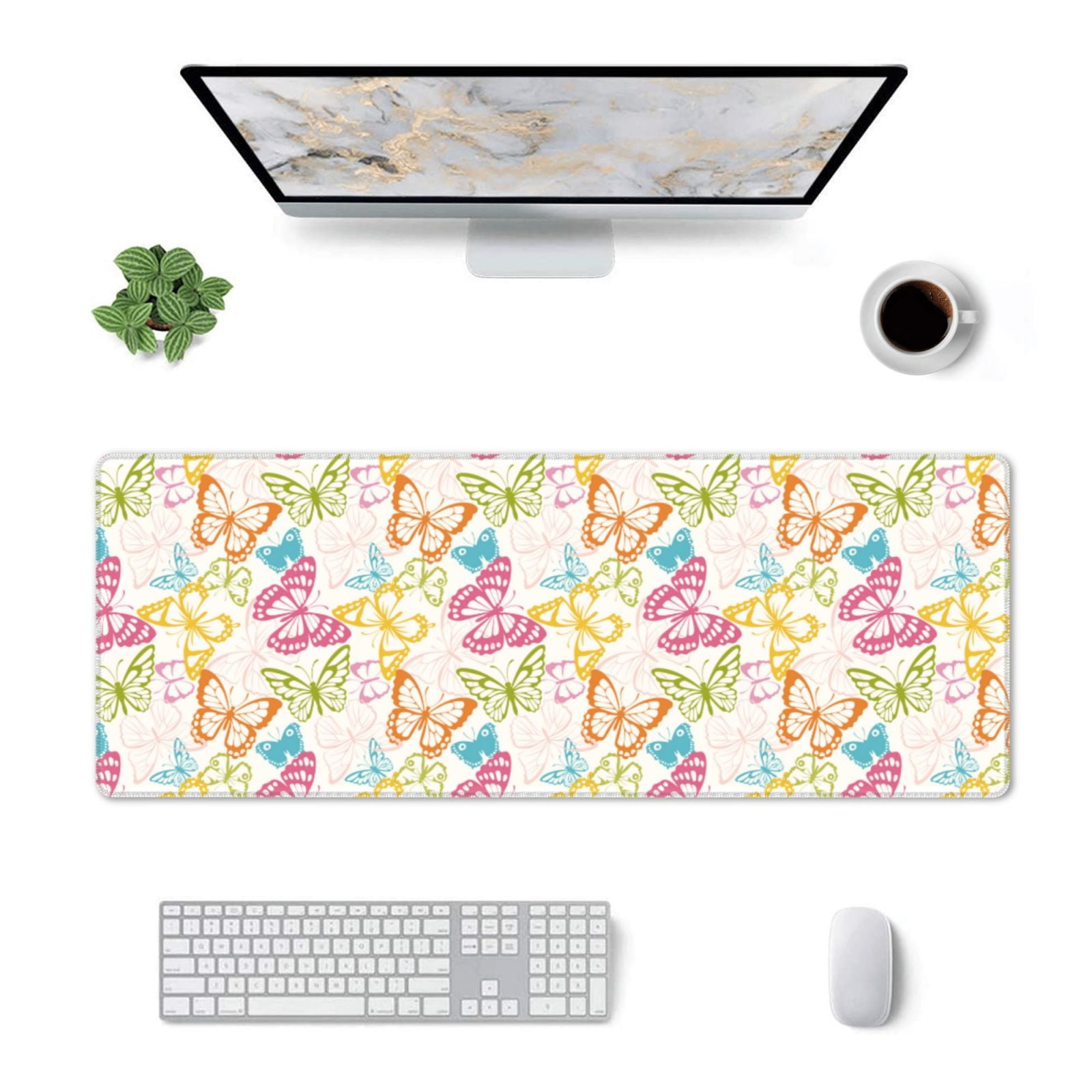 Pofeuu Retro Colorful Butterfly Print Desk Mat for Keyboard and Mouse ...