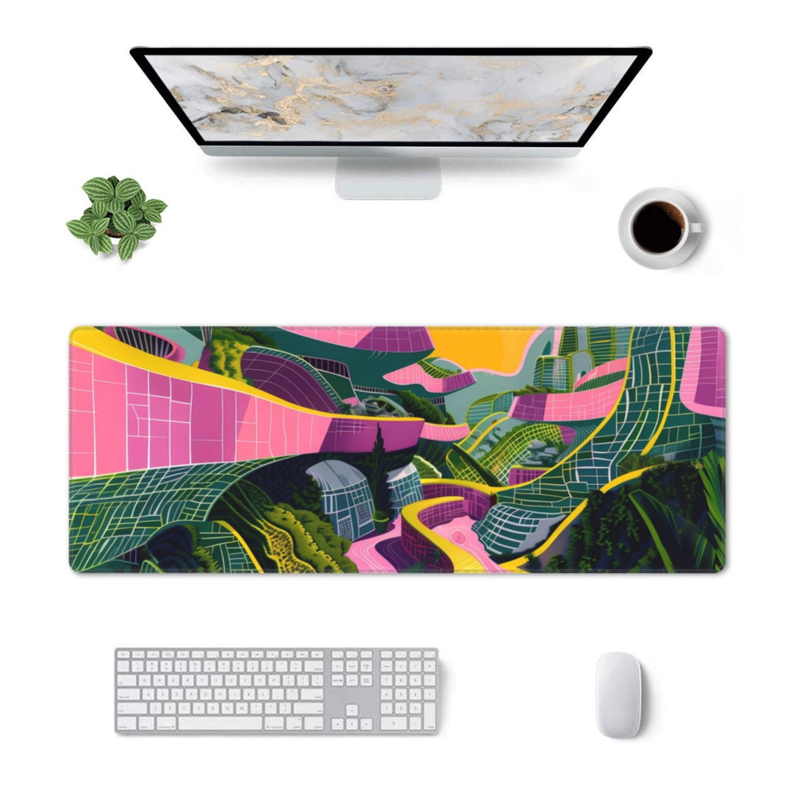 Pofeuu Retro Futuristic Landscape Print Desk Mat for Keyboard and Mouse ...