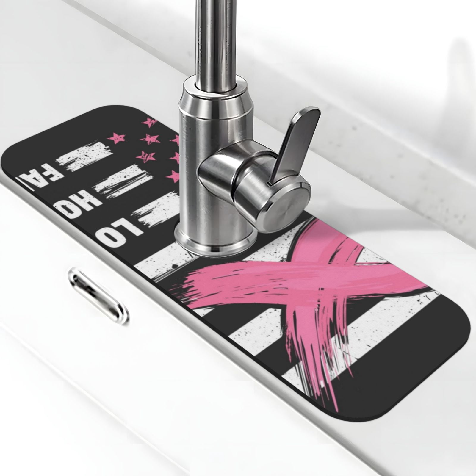 Pofeuu Ribbon Breast Cancer Awareness Print Splash Guard for Sink ...