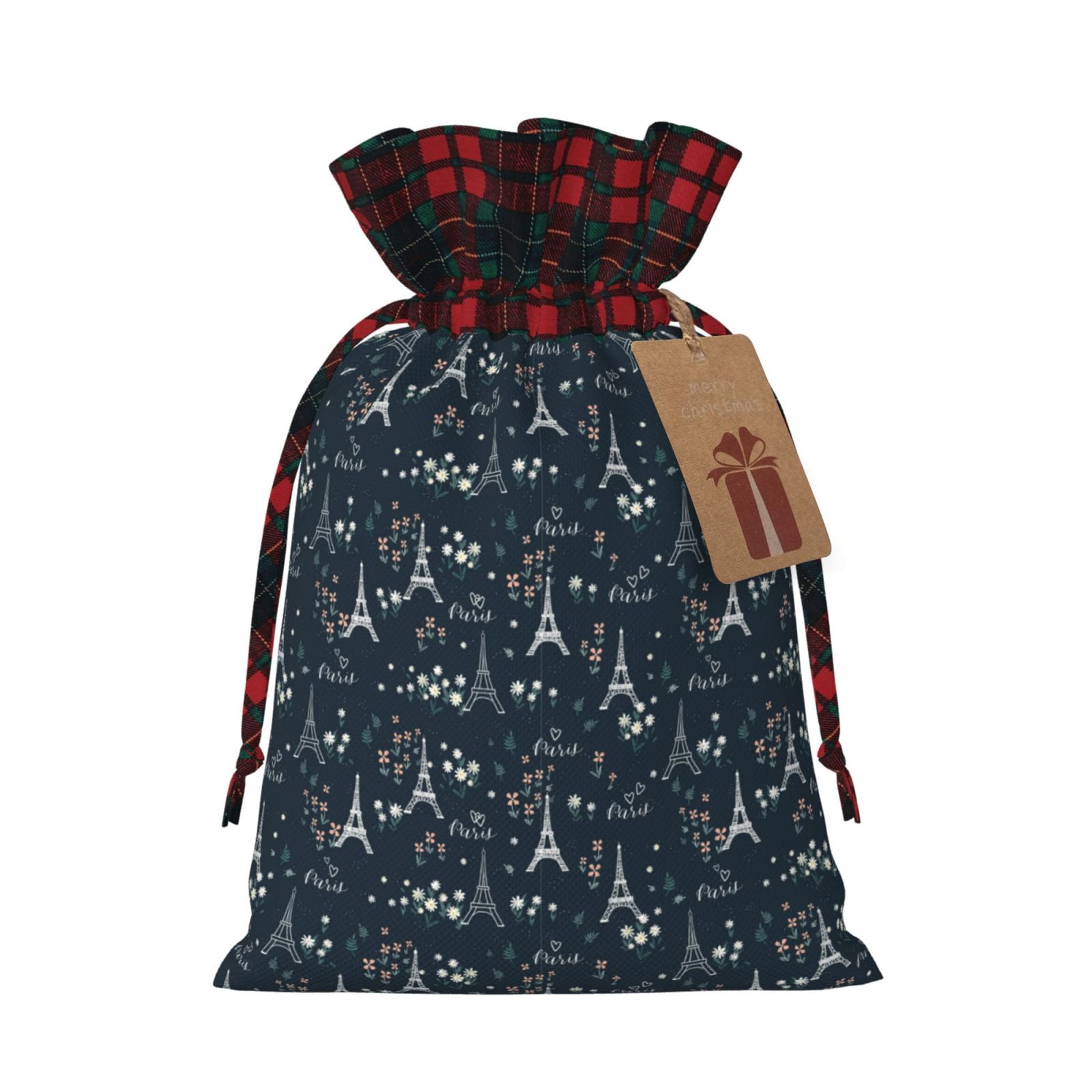 Pofeuu Romantic Eiffel Tower Print Burlap Bags with Drawstrings ...