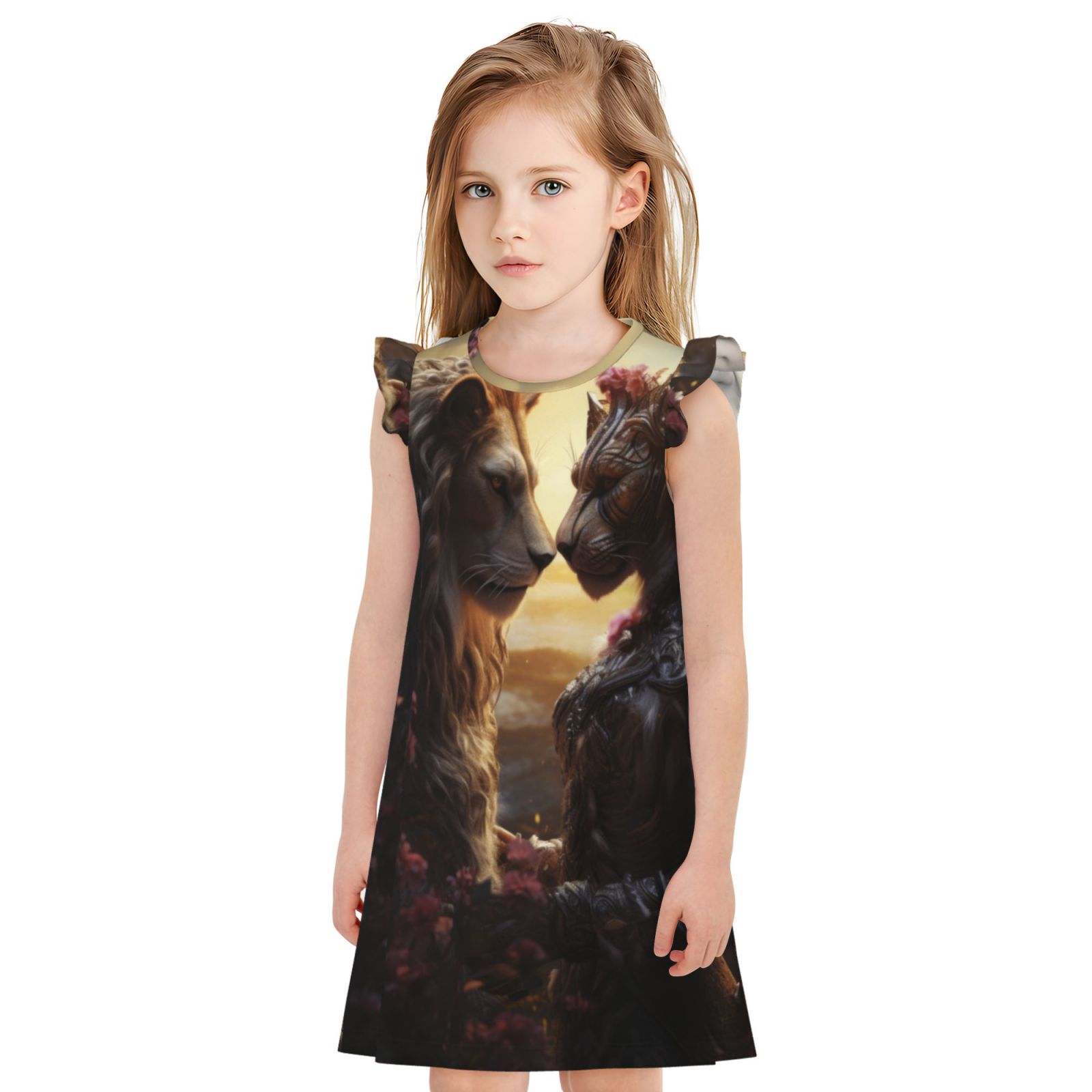 Pofeuu Romantic Flower Lion Couple Print Girls Nightgowns, Nightgown ...