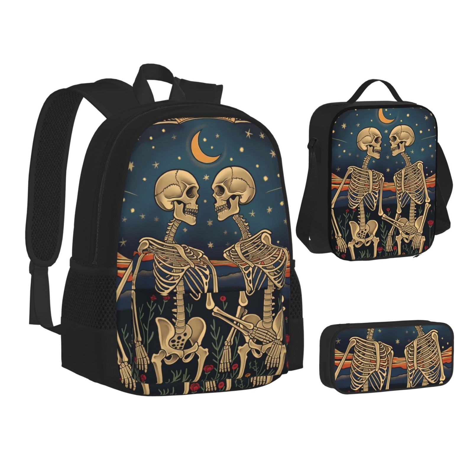 Pofeuu Romantic Skeletons Under Moon Print Backpack Travel Backpacks ...