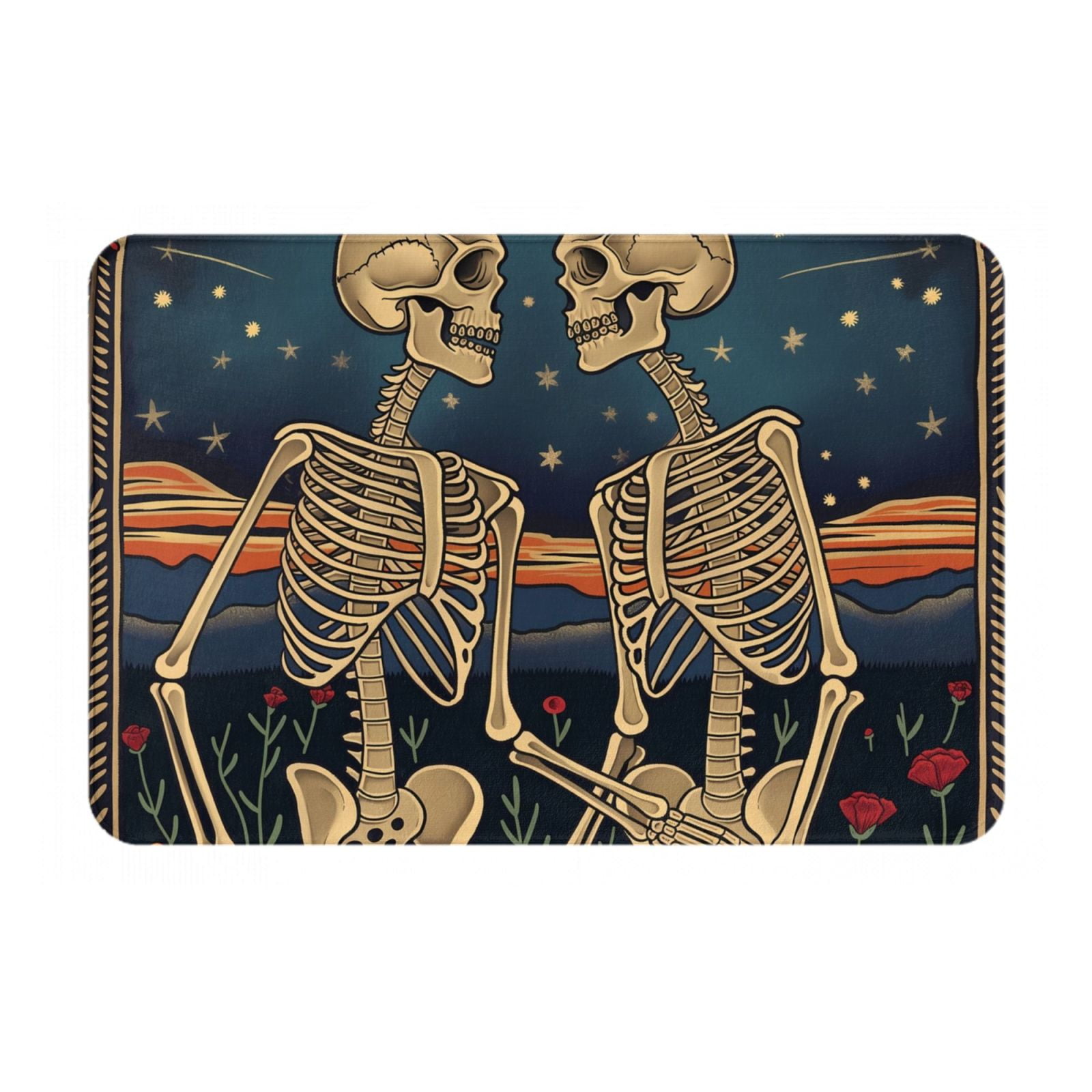 Pofeuu Romantic Skeletons Under Moon Print Flannel Doormats Rug16"x24 ...
