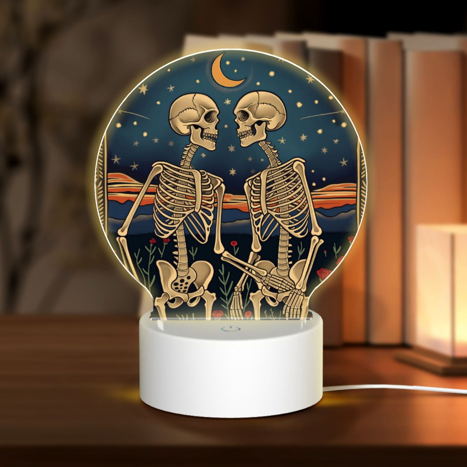 Pofeuu Romantic Skeletons Under Moon Print LED Christmas Night Light ...