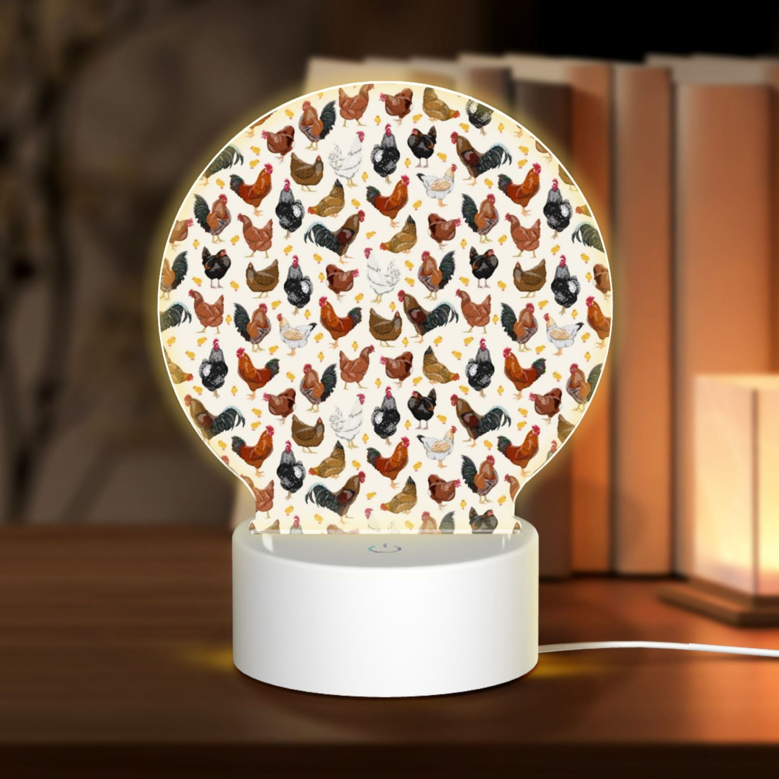 Pofeuu Roosters and Chickens Print LED Christmas Night Light Lamp Base ...
