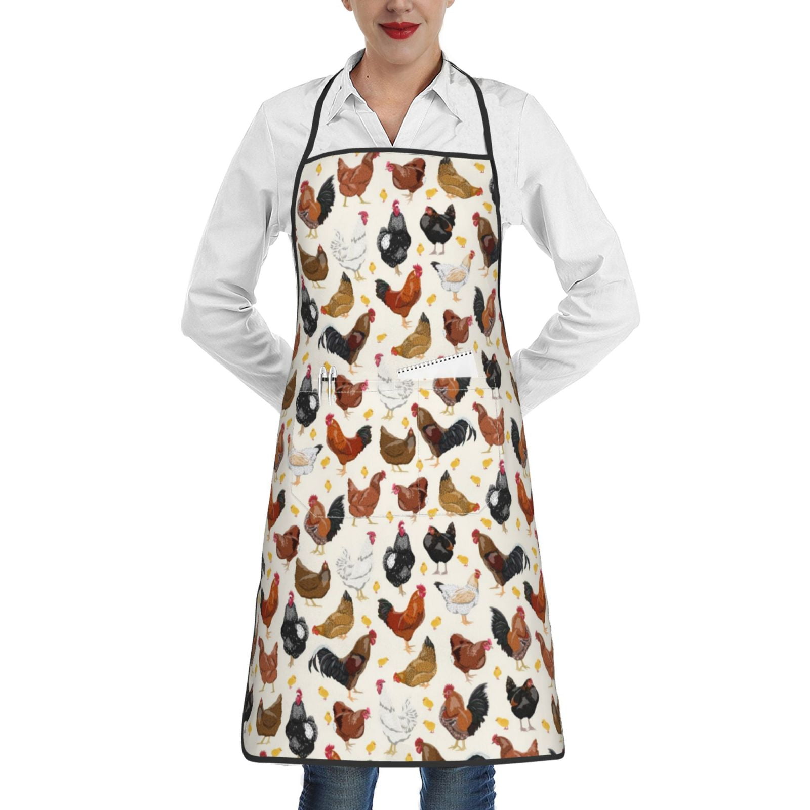 Pofeuu Roosters and Chickens Print Aprons with Pockets, Cute Aprons for ...