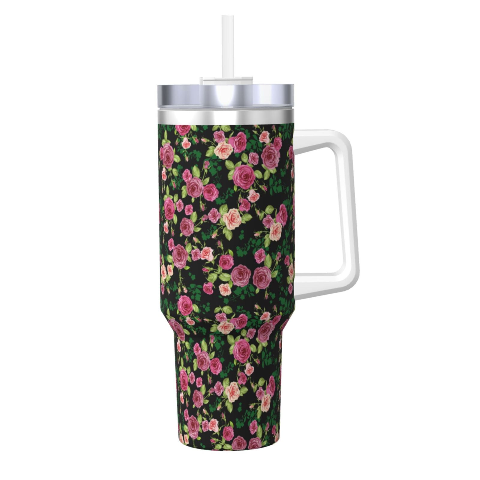 Pofeuu Rose Flowers Print 40oz Ice Bully With Handle And Straw ...