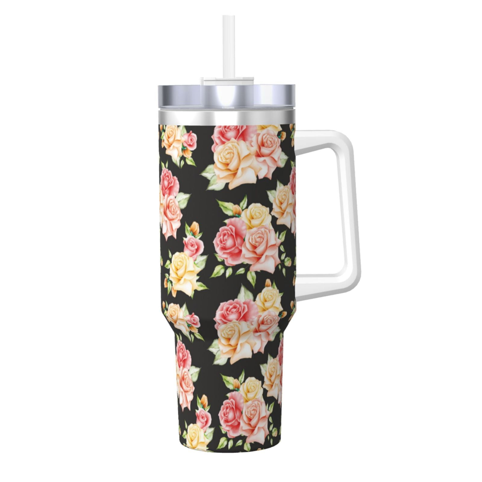 Pofeuu Rose Flowers Print 40oz Ice Bully With Handle And Straw ...