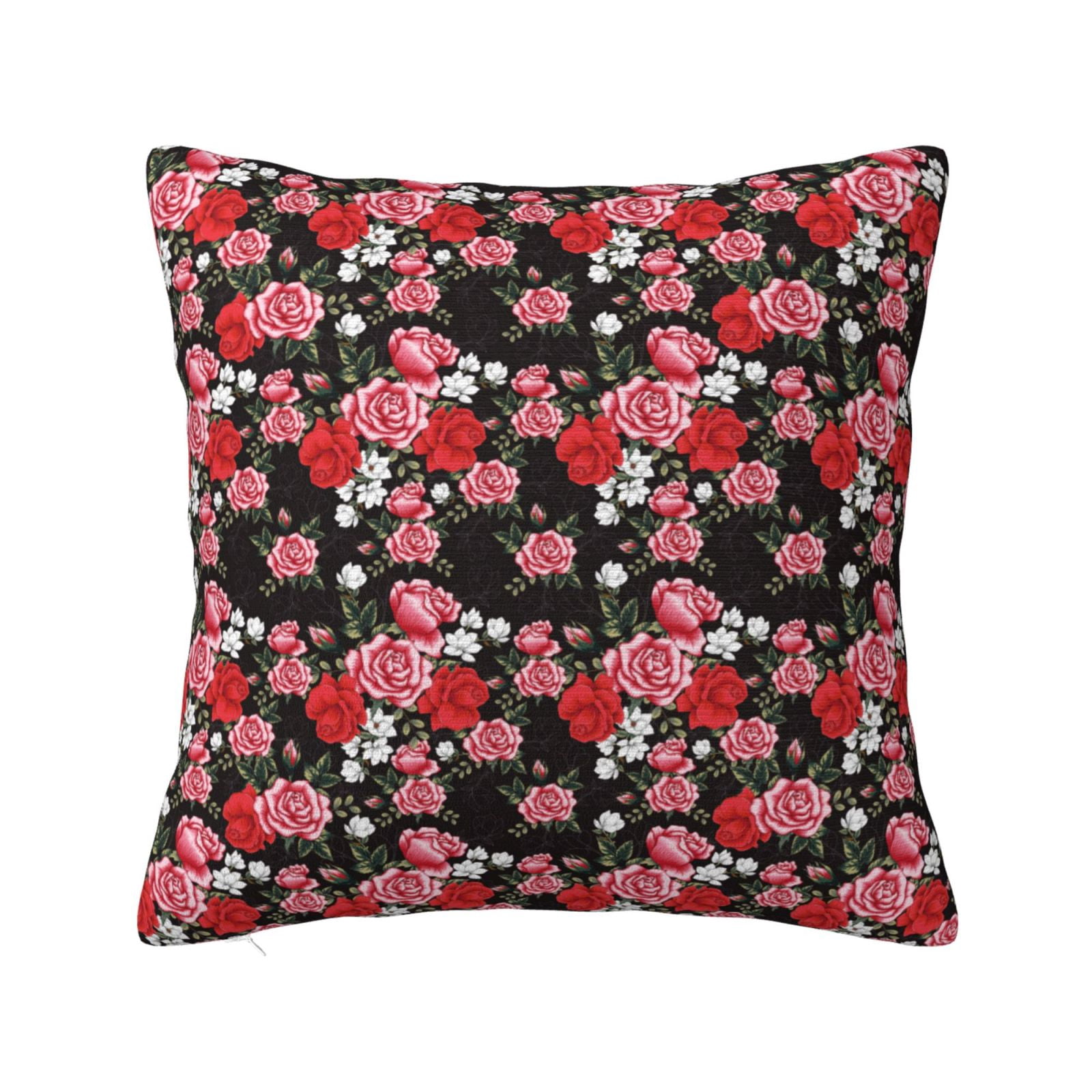 Pofeuu Rose Flowers Print Double-sided plush pillowcase Square Throw ...