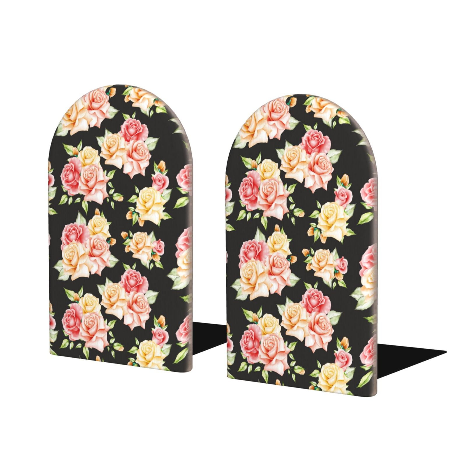 Pofeuu Rose Flowers Print Large Bookend Hold Heavy Books- Wood Bookends ...