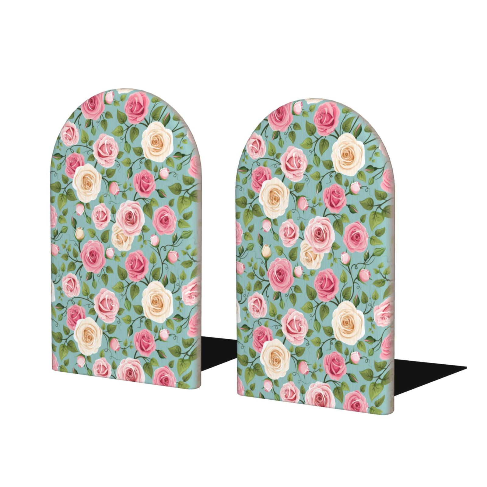 Pofeuu Rose Flowers Print Large Bookend Hold Heavy Books- Wood Bookends ...