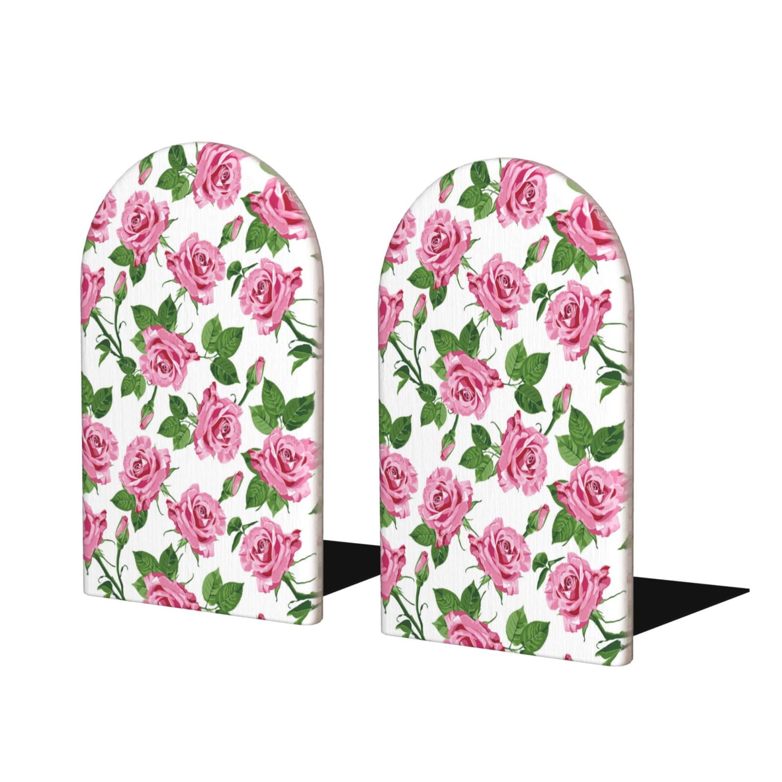 Pofeuu Rose Flowers Print Large Bookend Hold Heavy Books- Wood Bookends ...
