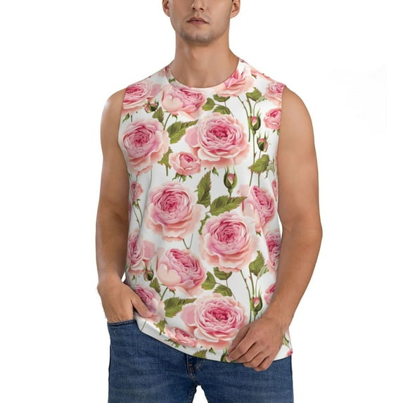 Pofeuu Rose Flowers Print Men's Muscle T-Shirt, Sleeveless, Muscle Tank ...