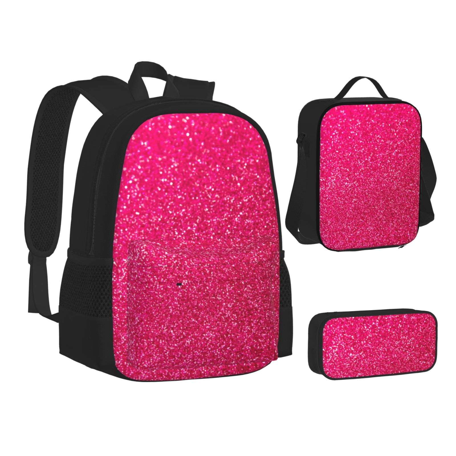 Pofeuu Rose Red Glitter Print Backpack Travel Backpacks With Lunch Bag ...