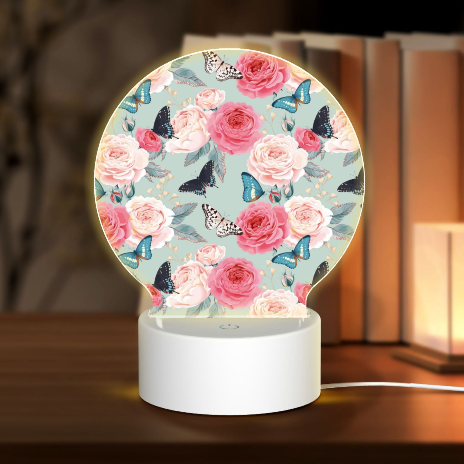 Pofeuu Roses and Butterflies Print LED Christmas Night Light Lamp Base ...
