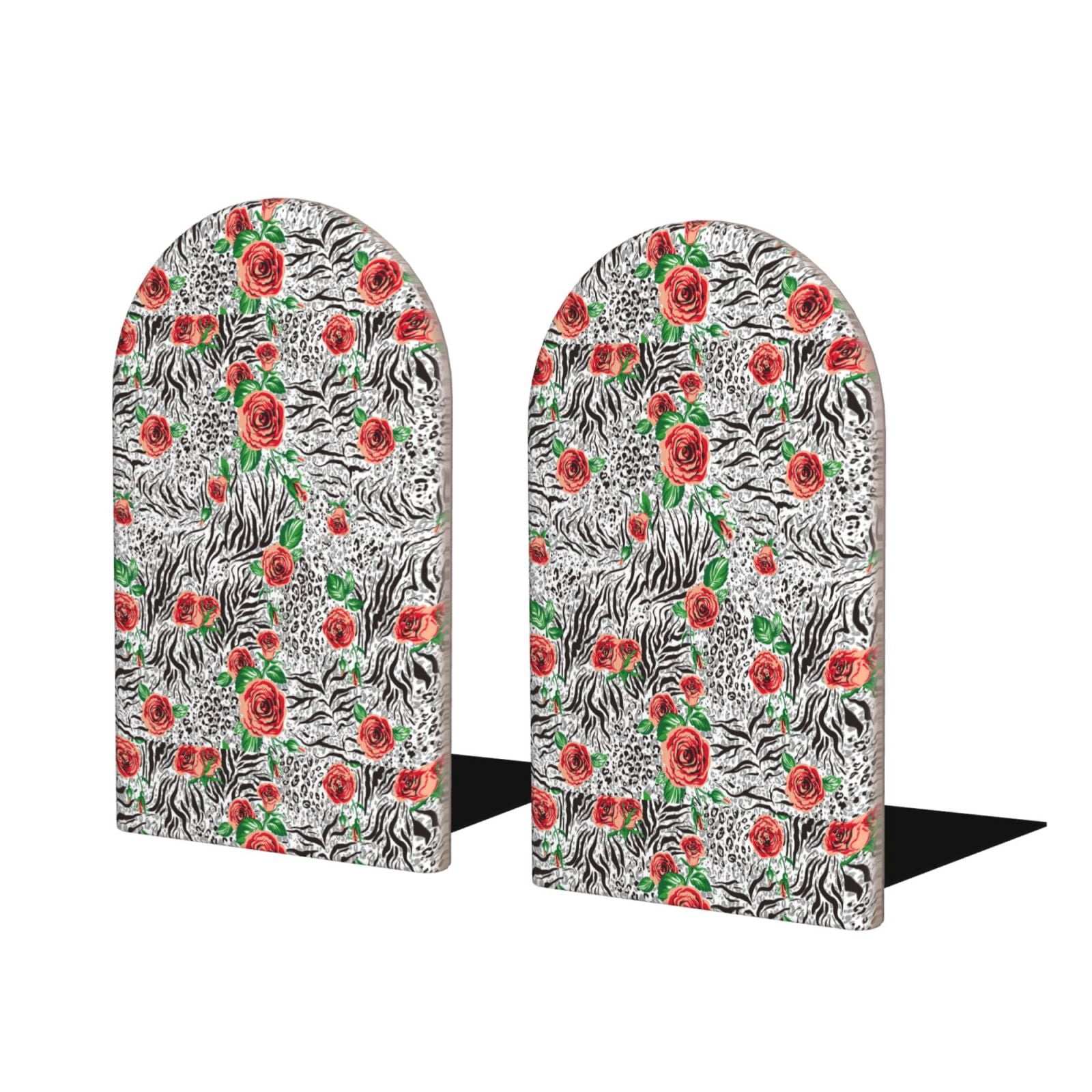 Pofeuu Roses Mixed Zebra 1 Print Large Bookend Hold Heavy Books- Wood ...