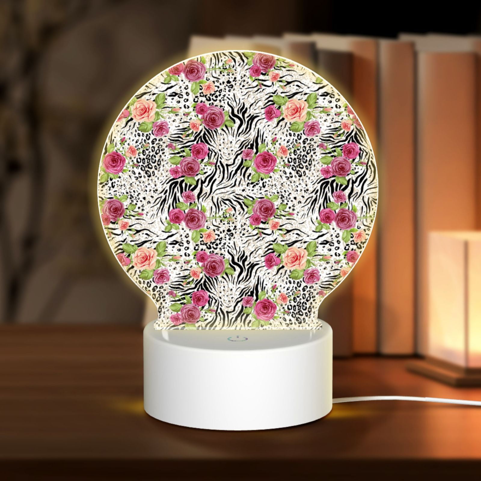 Pofeuu Roses Mixed Zebra Print LED Christmas Night Light Lamp Base Gift ...