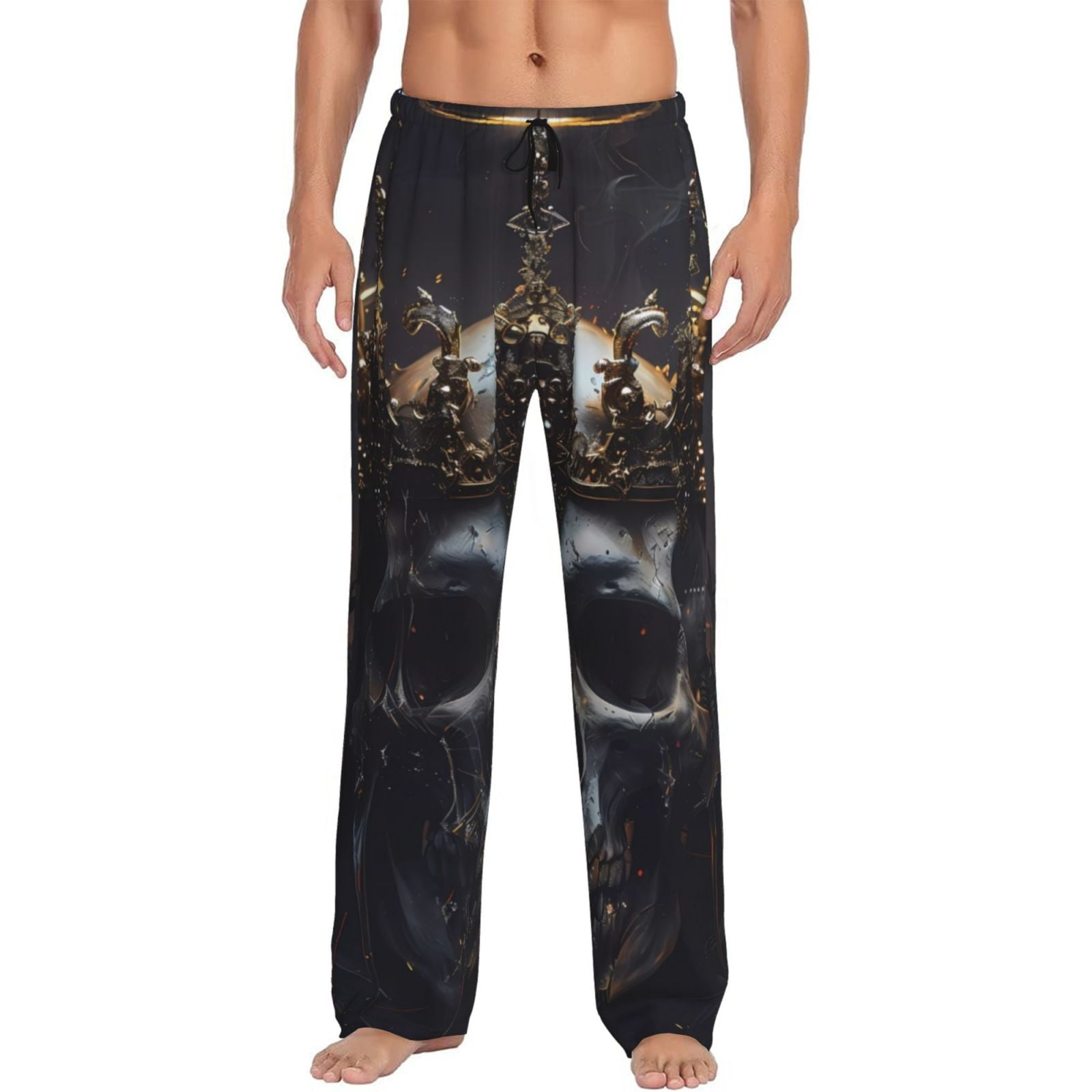 Pofeuu Royal Skull With Golden Crown Print Men's Pajama Pants, Soft ...