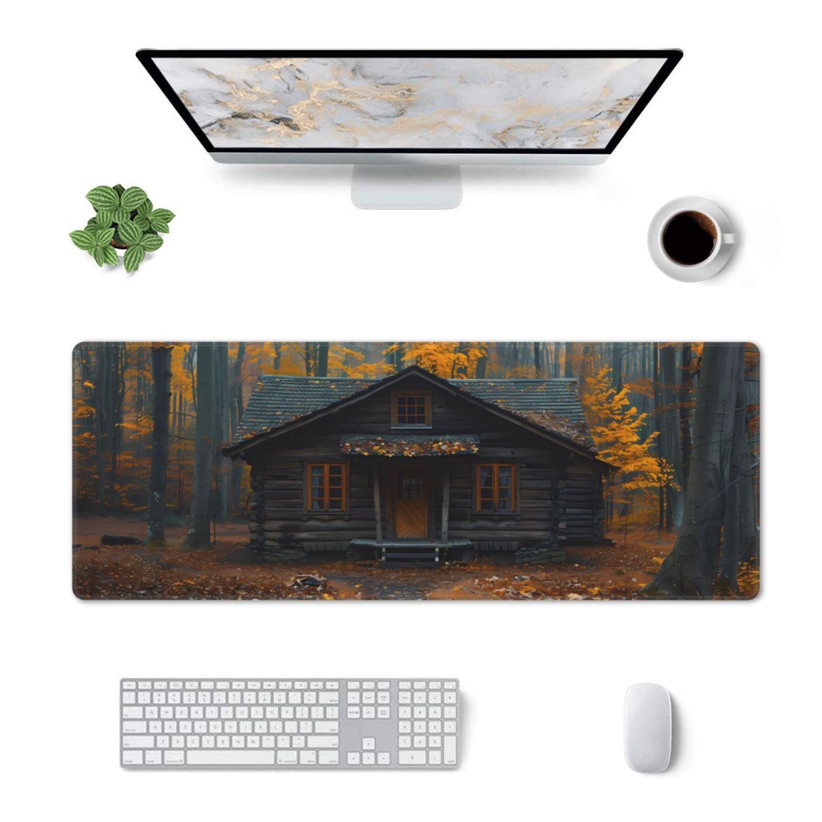 Pofeuu Rustic Cabin Autumn Forest Print Desk Mat for Keyboard and Mouse ...