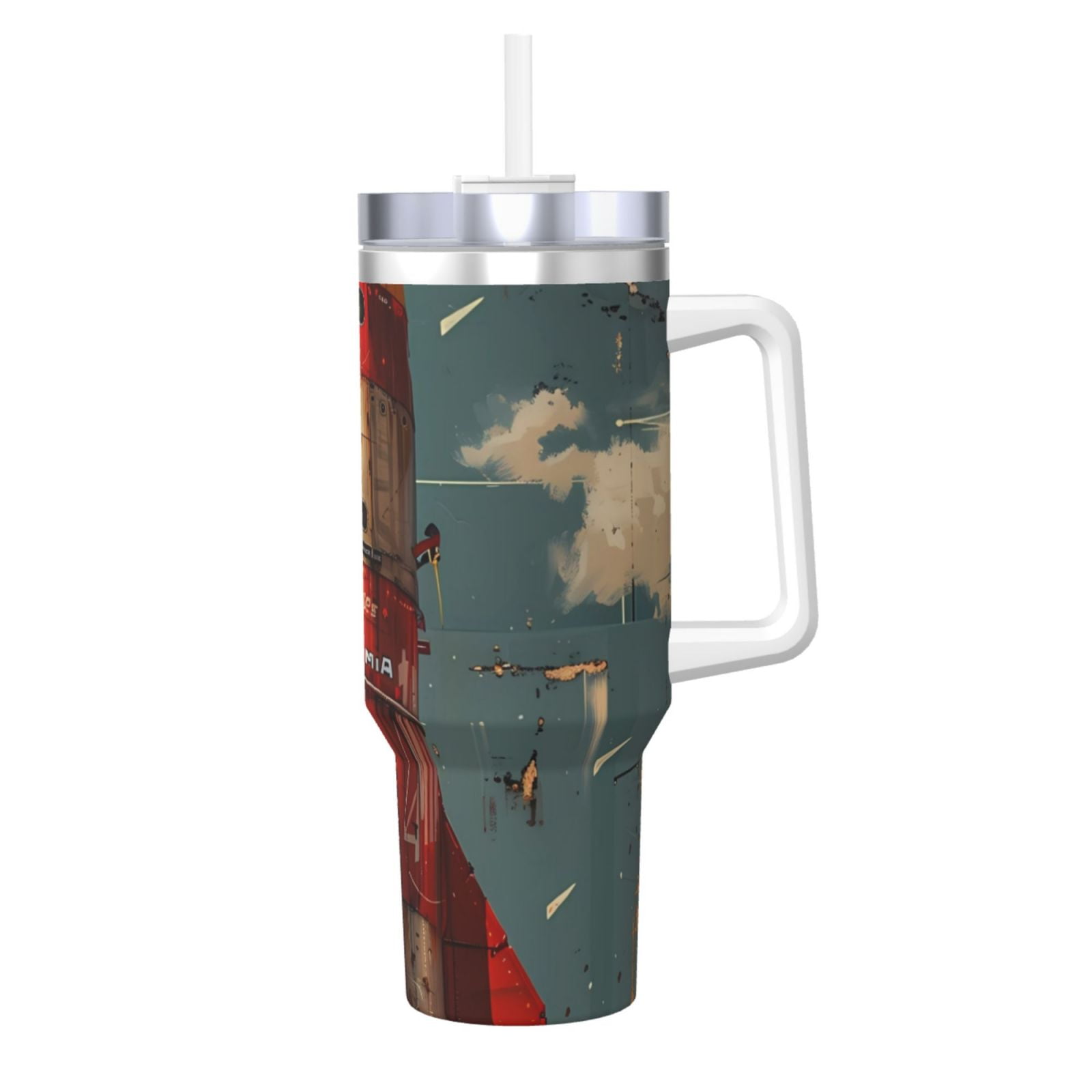 Pofeuu Rusty Rocket Launch Print 40oz Ice Bully With Handle And Straw ...