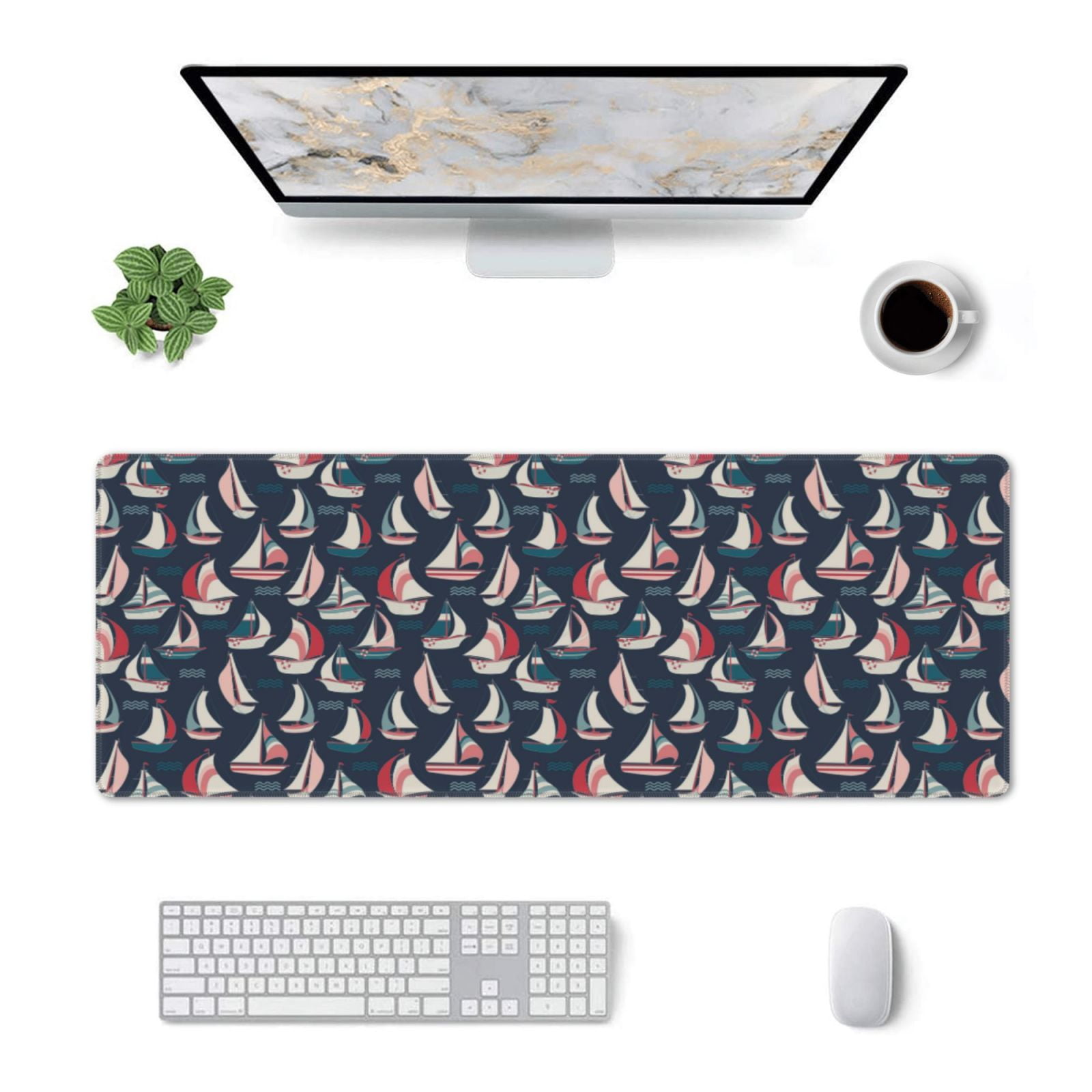 Pofeuu Sailboat And Wave Print Desk Mat for Keyboard and Mouse，Computer ...