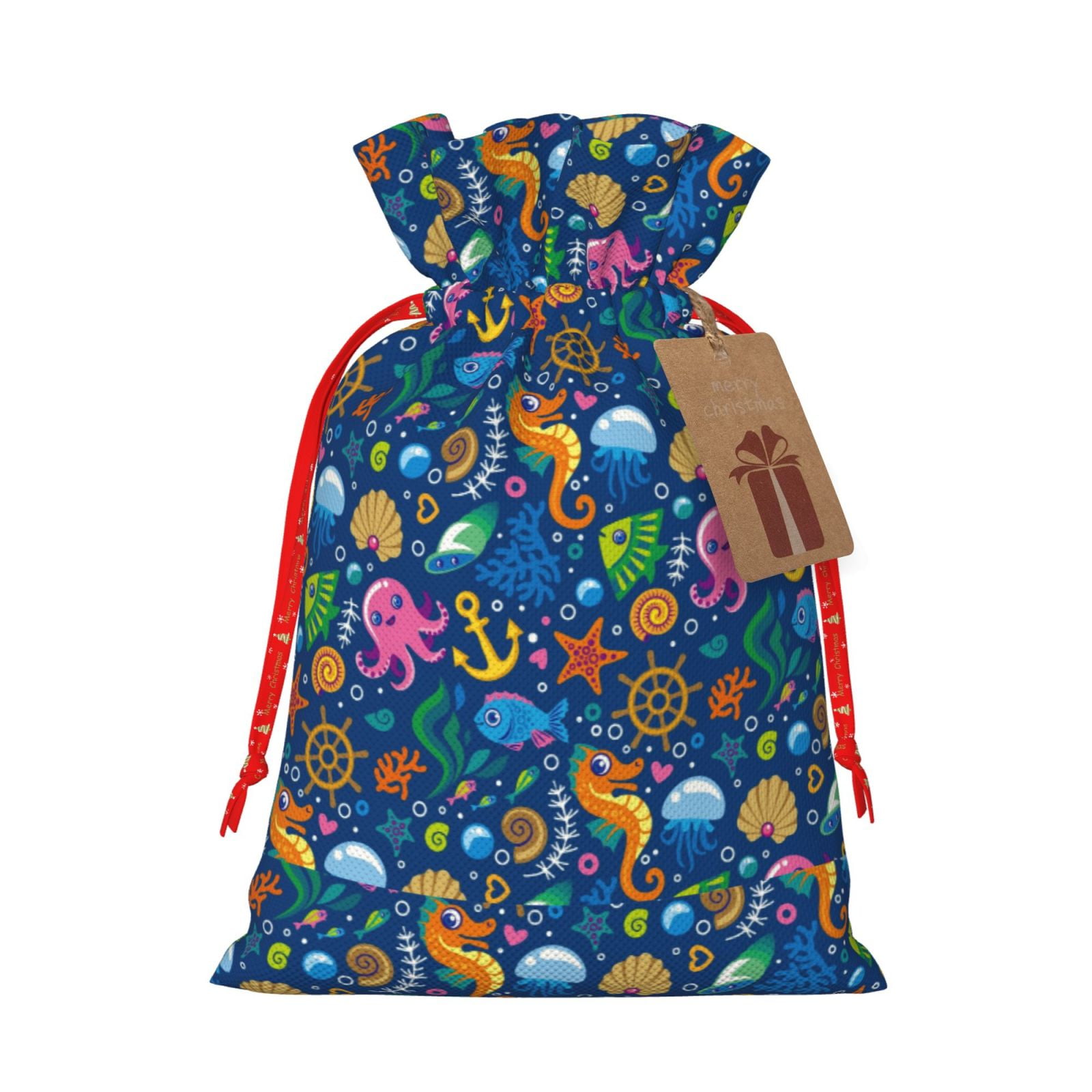 Pofeuu Sea Fish Print Burlap Bags with Drawstrings Drawstring Gift Bags ...