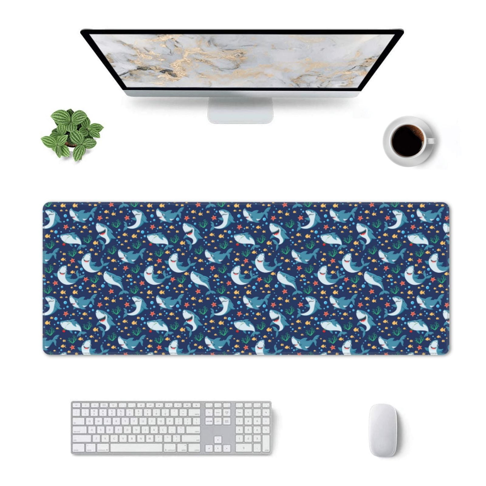 Pofeuu Sea Sharks Print Desk Mat for Keyboard and Mouse，Computer Desk ...