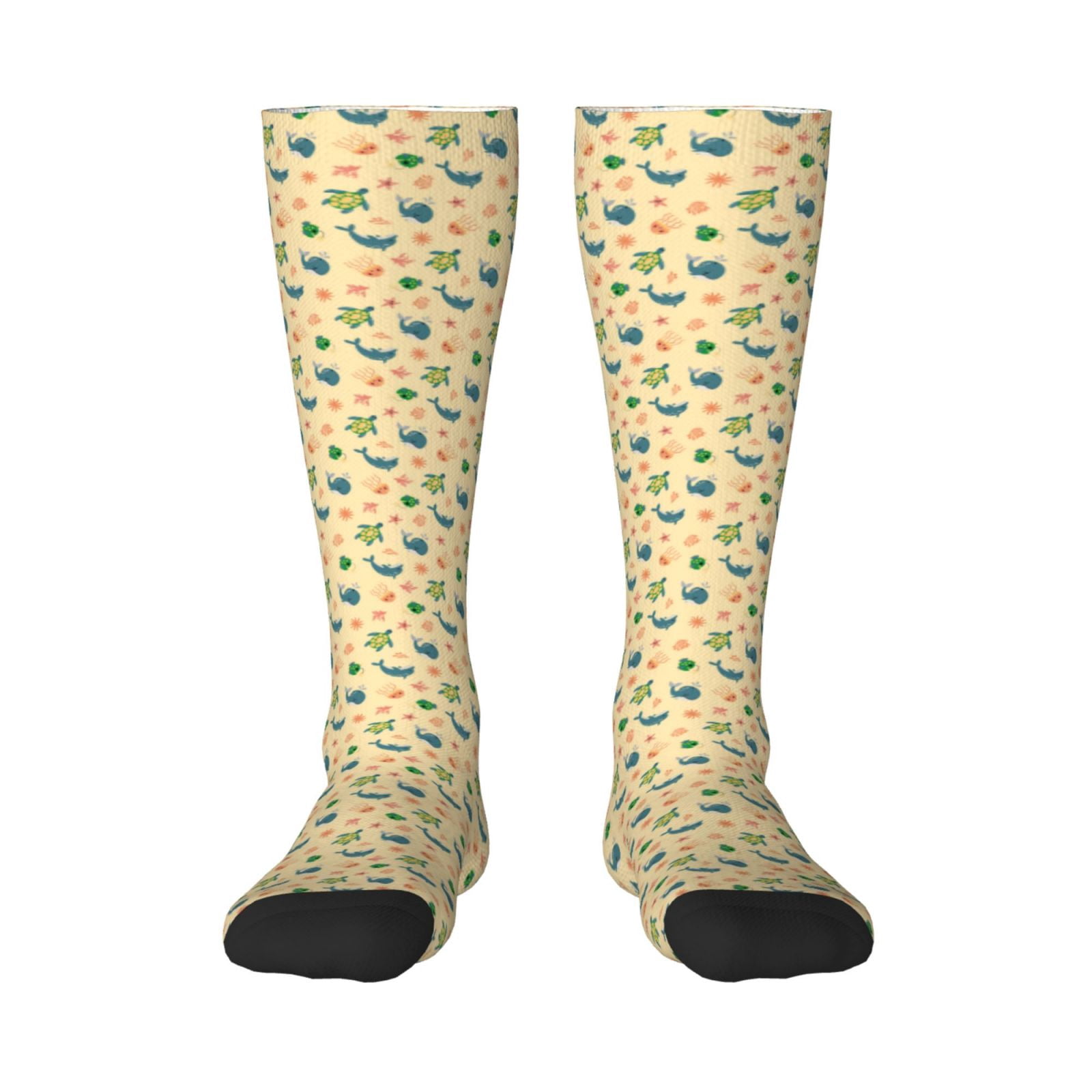 Pofeuu Sea Turtle And Whale Print Stockings, Adult Running Hiking Socks ...