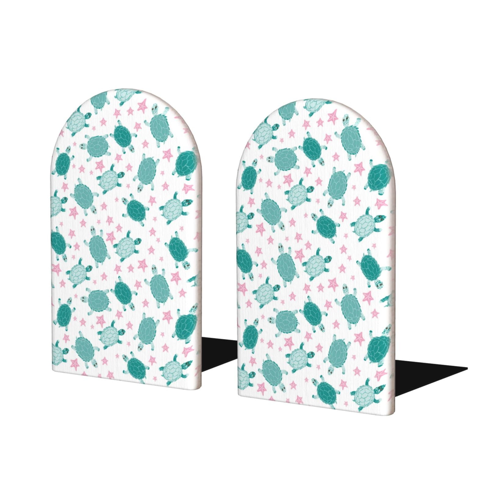 Pofeuu Sea Turtle Print Large Bookend Hold Heavy Books- Wood Bookends ...