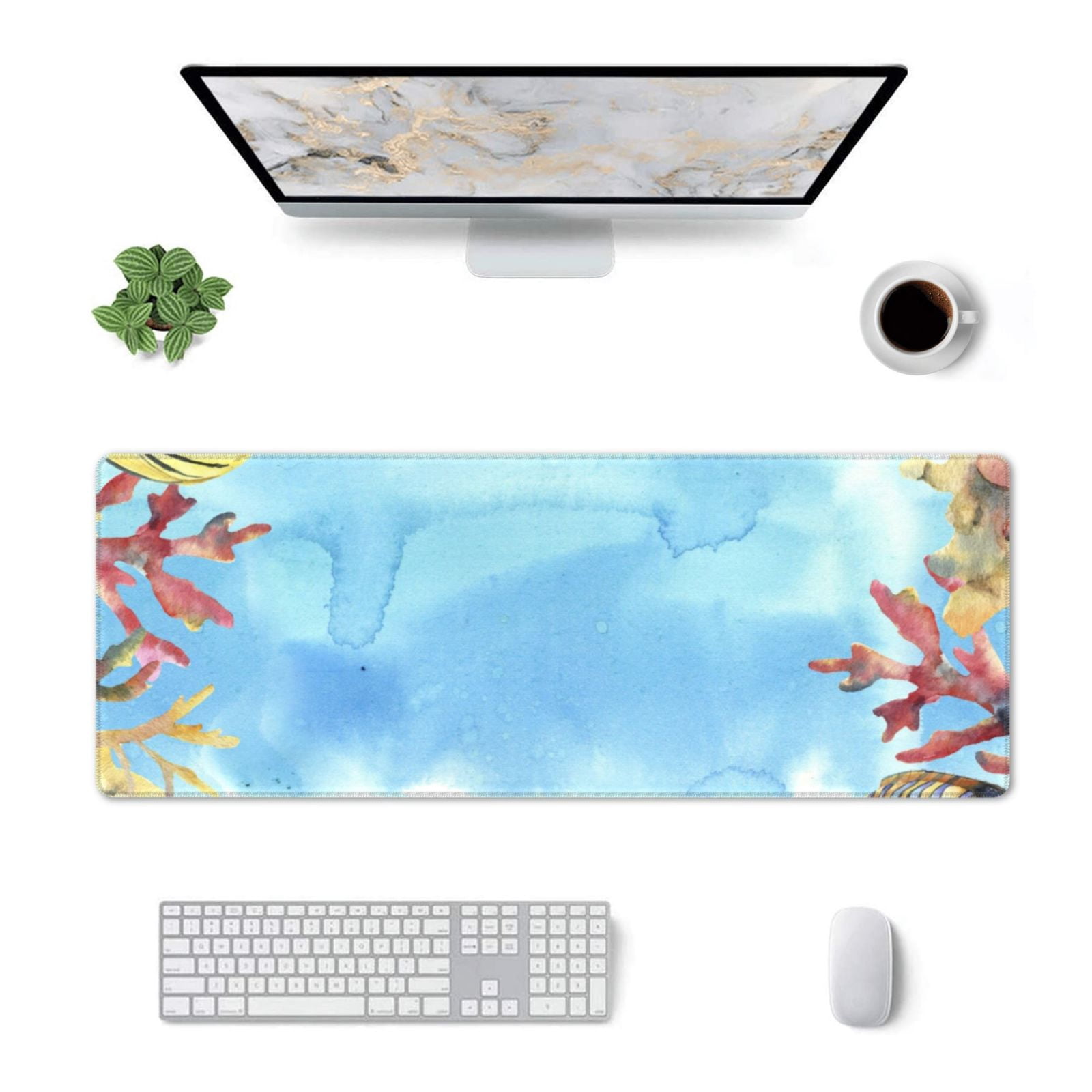 Pofeuu Sea and Fish Print Desk Mat for Keyboard and Mouse，Computer Desk ...
