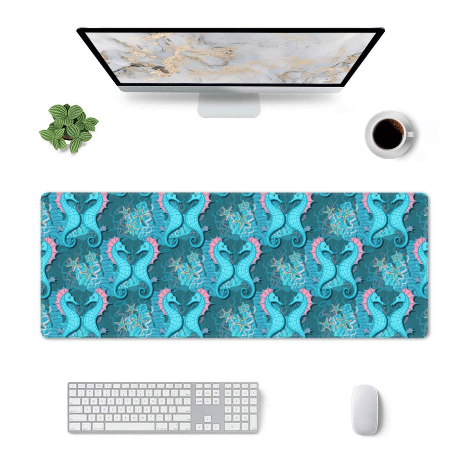 Pofeuu Seahorse Print Desk Mat for Keyboard and Mouse，Computer Desk ...