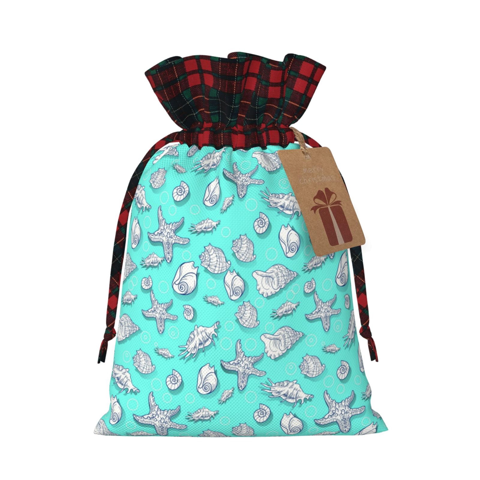 Pofeuu Seashell And Starfish Print Burlap Bags with Drawstrings ...