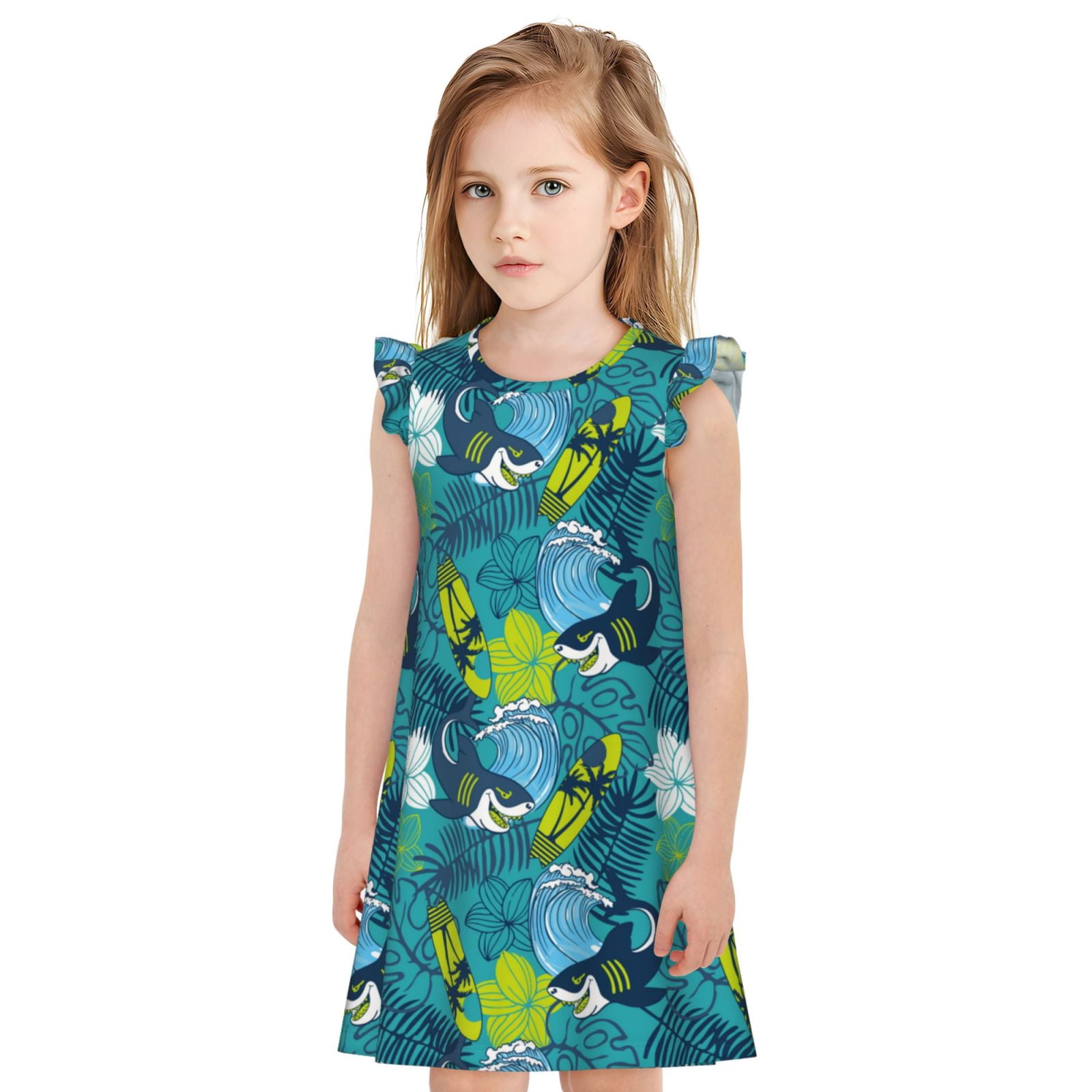 Pofeuu Shark And Leaves Print Girls Nightgowns, Nightgown Princess ...