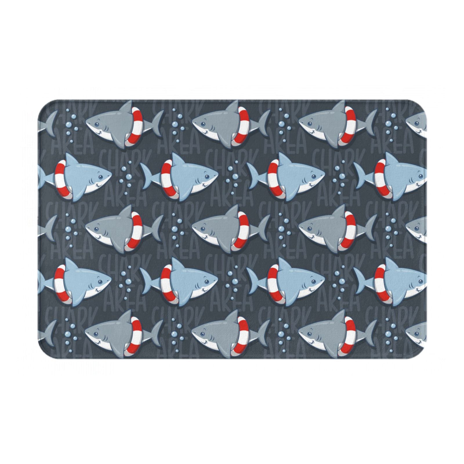 Pofeuu Shark Wearing Swim Ring Print Flannel Doormats Rug16"x24"Rug ...