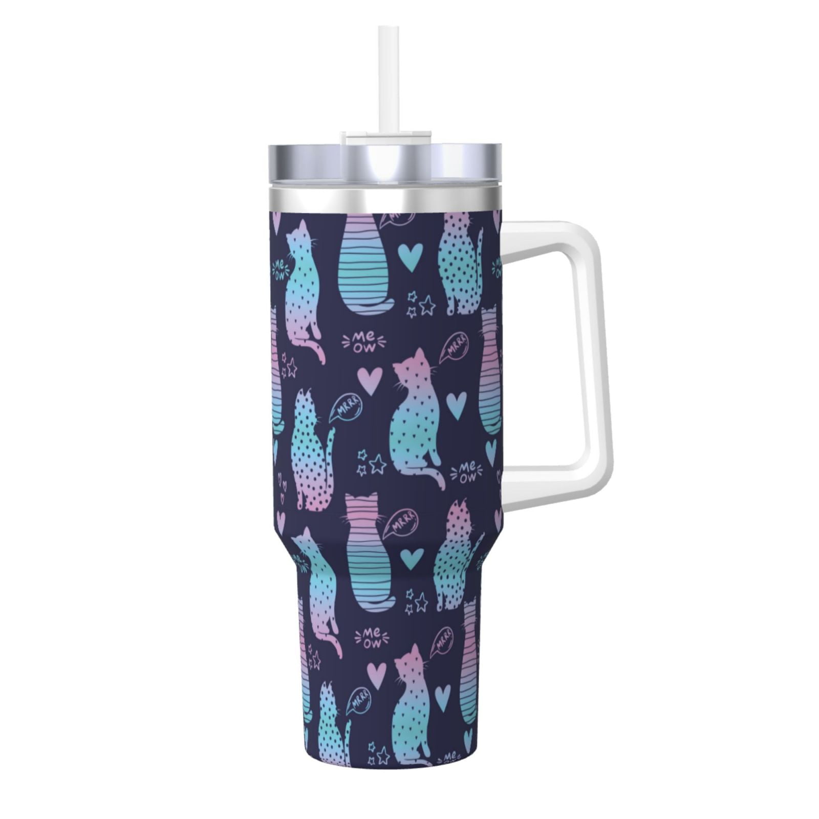 Pofeuu Silhouette Cats Print 40oz Ice Bully With Handle And Straw ...