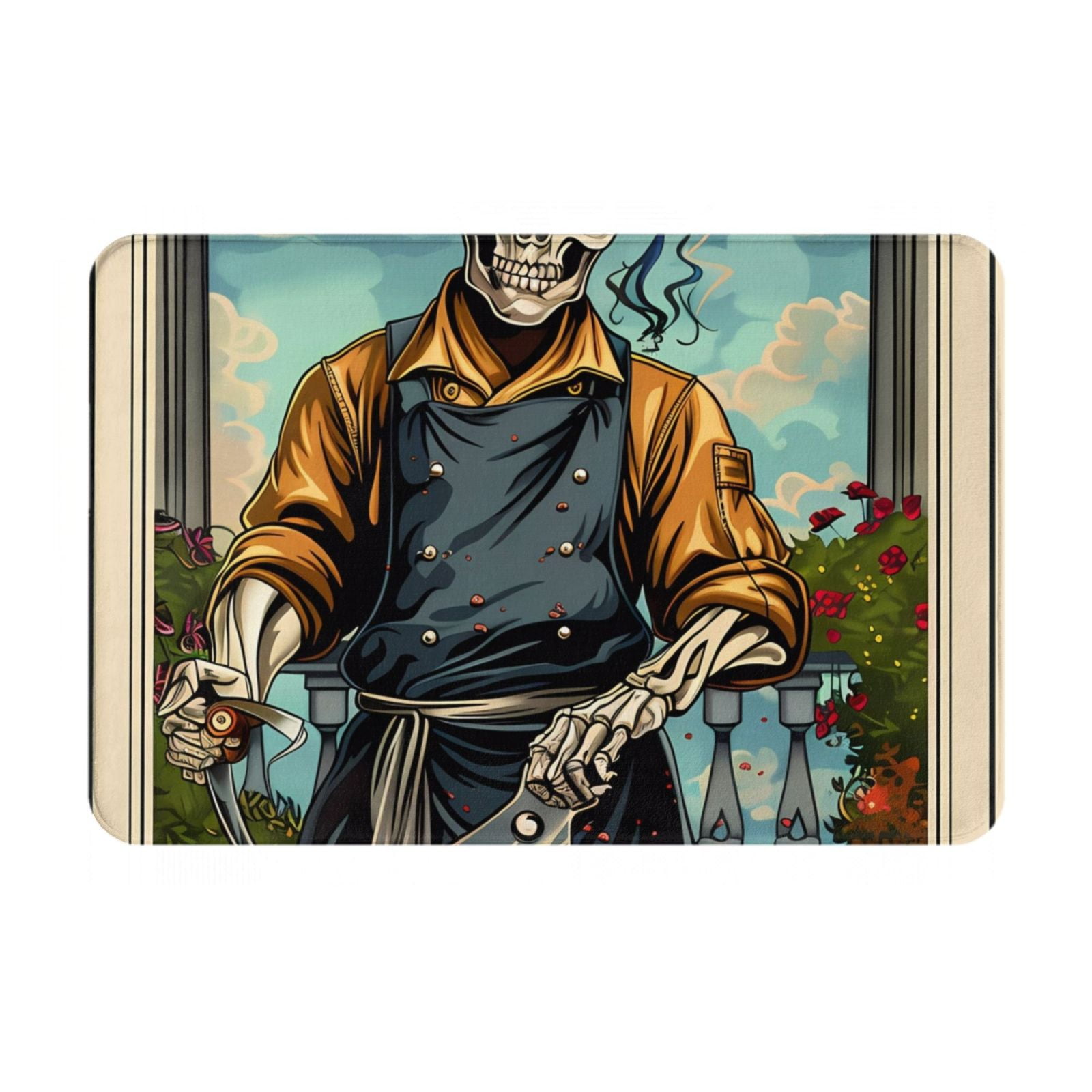 Pofeuu Skeleton Chef BBQ Scene Print Flannel Doormats Rug16"x24"Rug ...