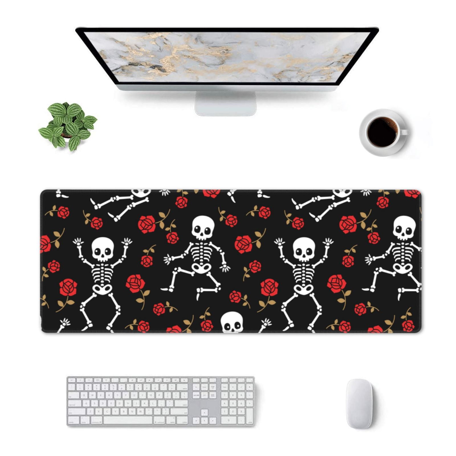 Pofeuu Skeleton with Roses Print Desk Mat for Keyboard and Mouse ...