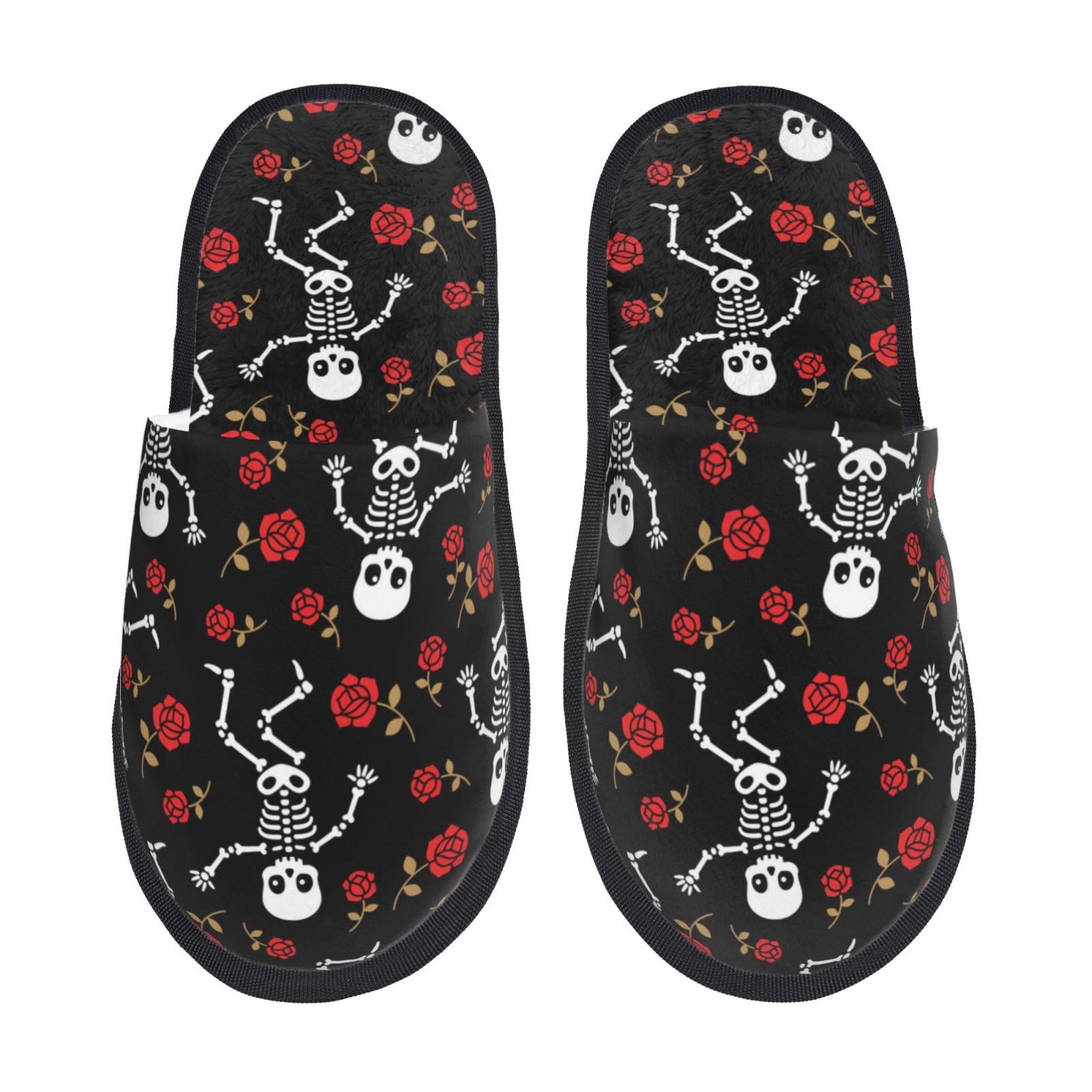 Pofeuu Skeleton with Roses Print EVA Fuzzy House super light Slippers ...