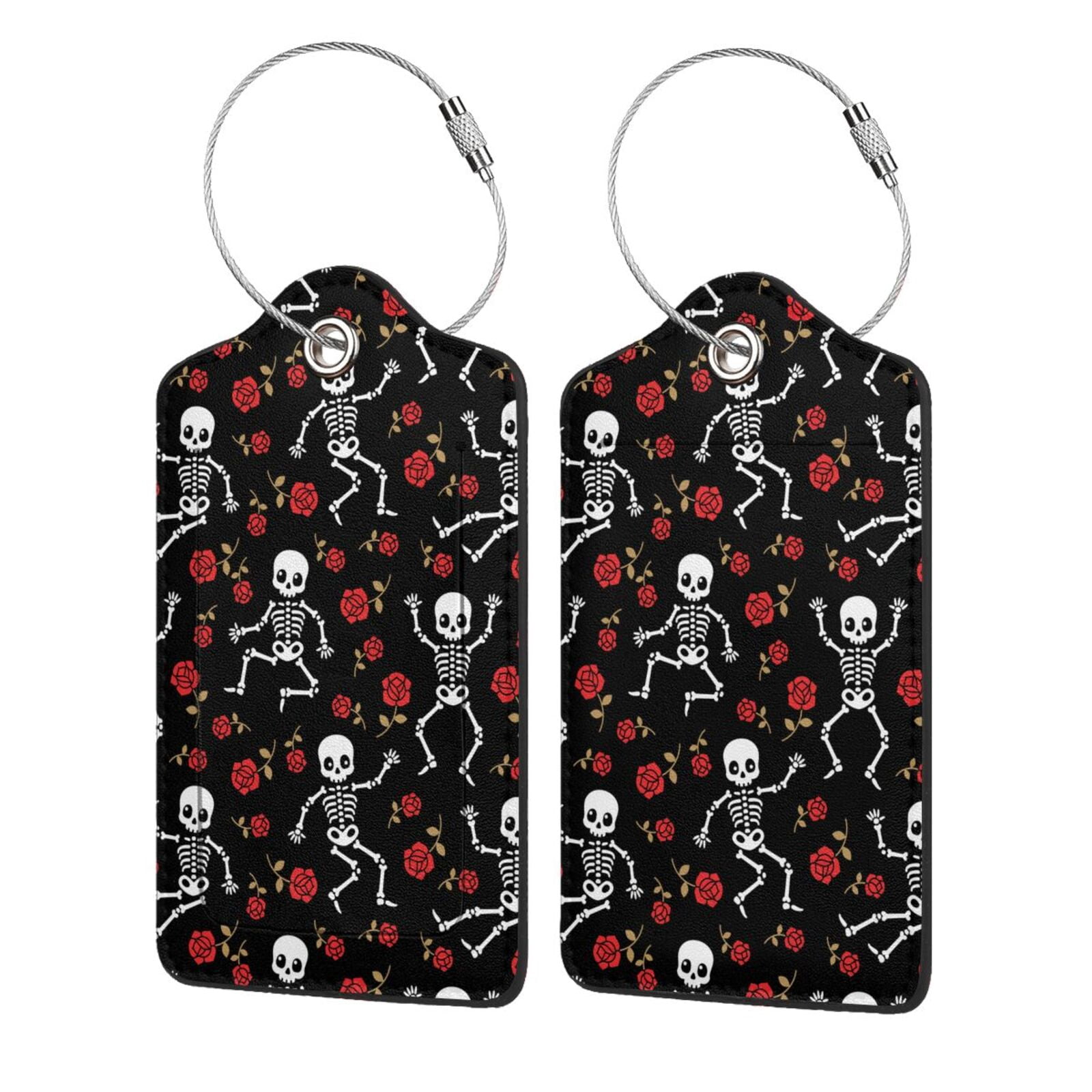 Pofeuu Skeleton with Roses Print Luggage Tags, Privacy Cover ID Label ...