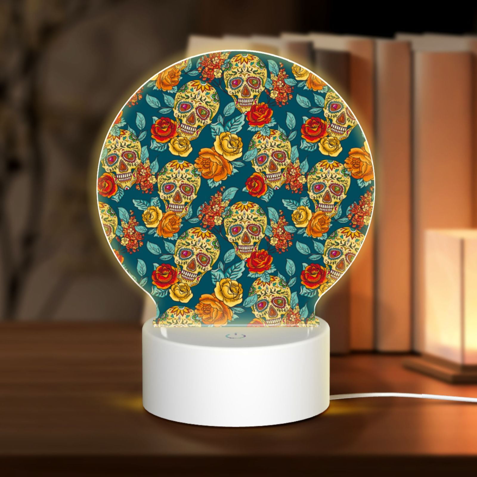 Pofeuu Skull And Flowers Print LED Christmas Night Light Lamp Base Gift ...