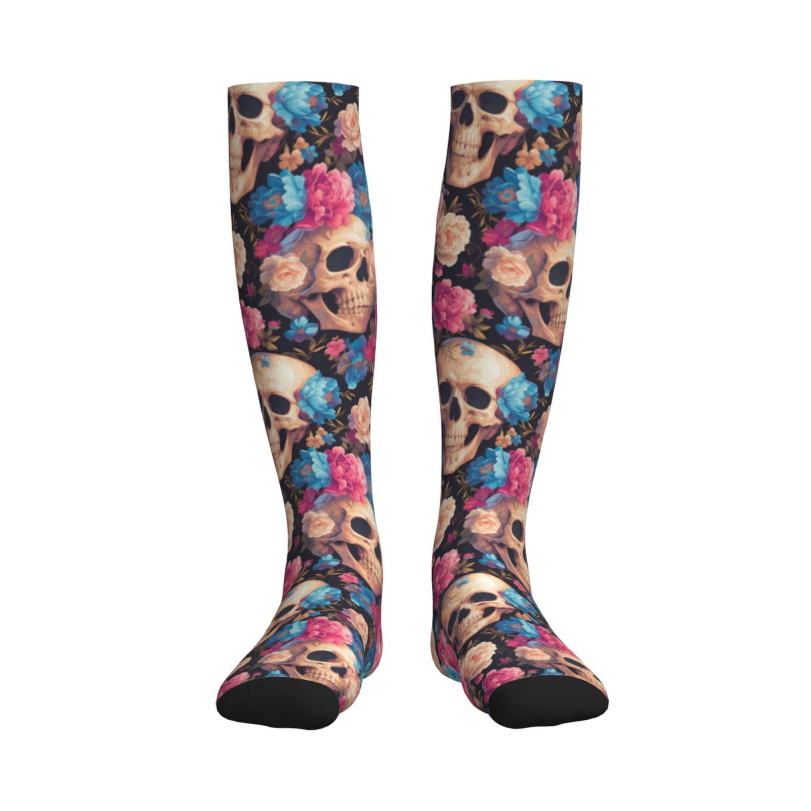 Pofeuu Skull Blue Flower Print Compression Socks for Women & Men ...