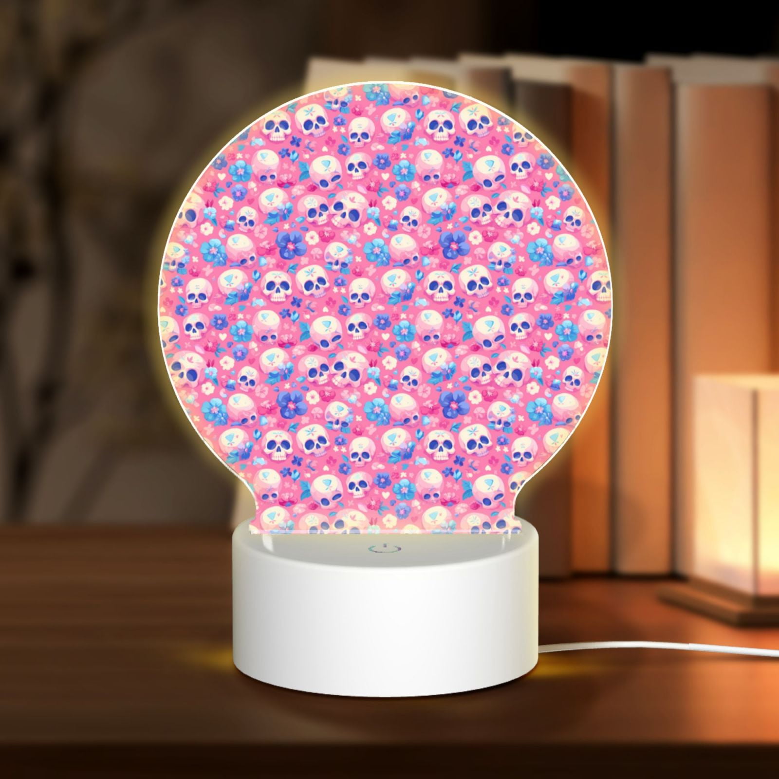 Pofeuu Skull Blue Flower Print LED Christmas Night Light Lamp Base Gift ...