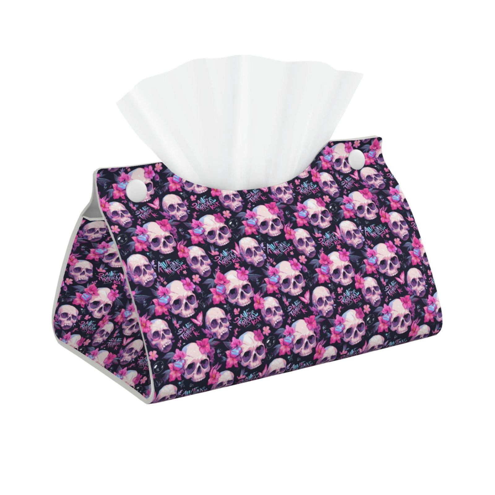Pofeuu Skull Flower Print Tissue Box Cover, Modern Decorative PU ...